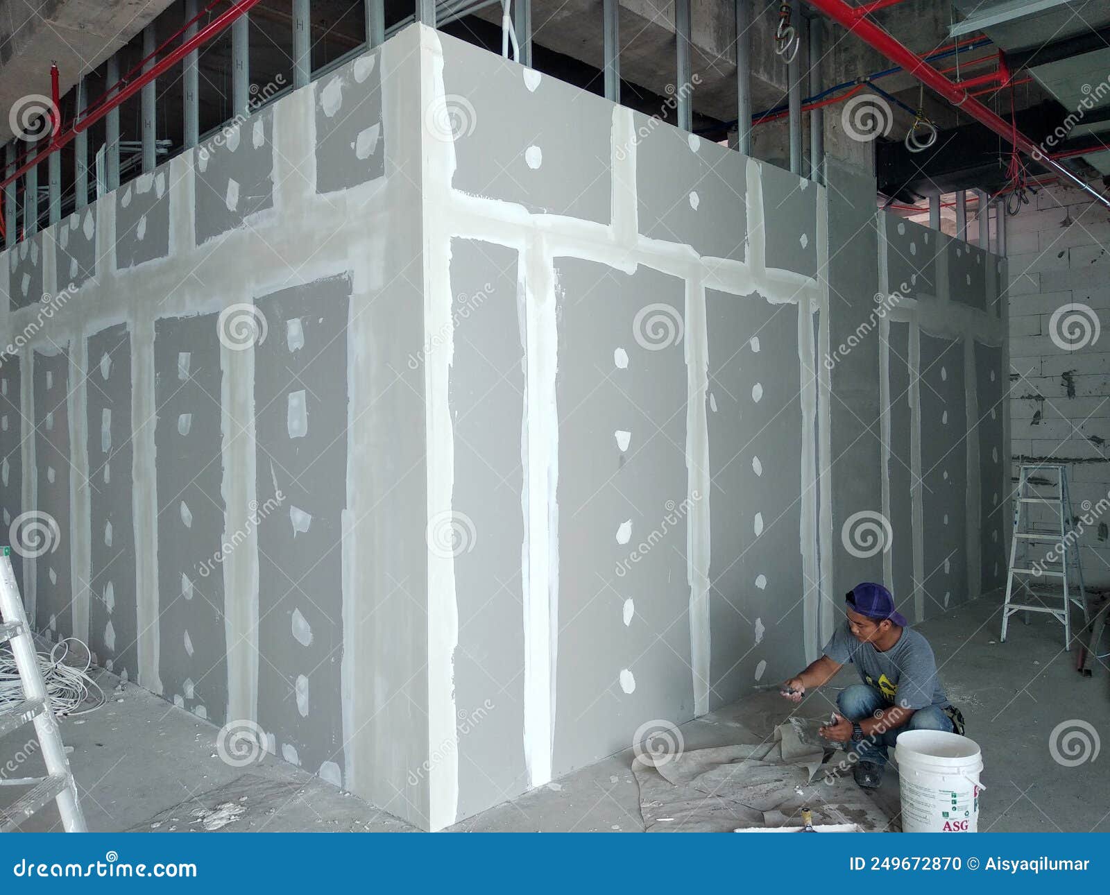 Drywall Installation Work In Progress By Construction Workers At The ...