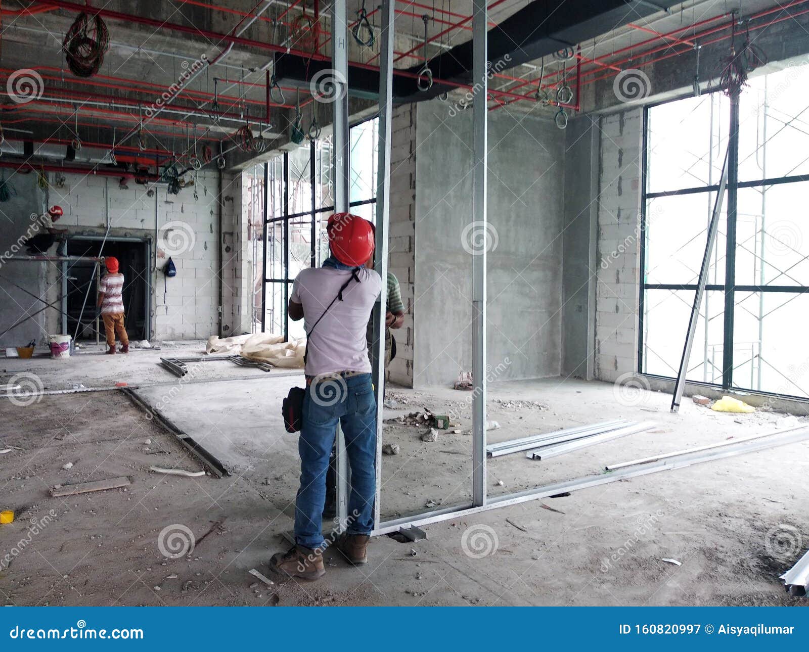 Drywall Installation Work in Progress by Construction Workers at the ...