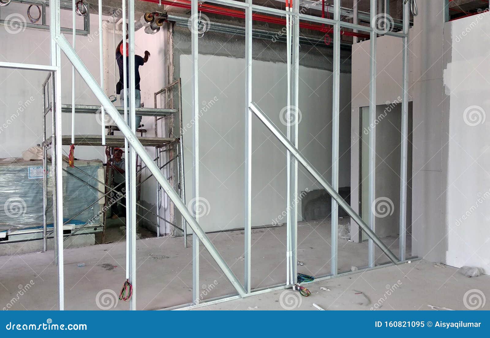 Drywall Installation Work in Progress by Construction Workers at the ...