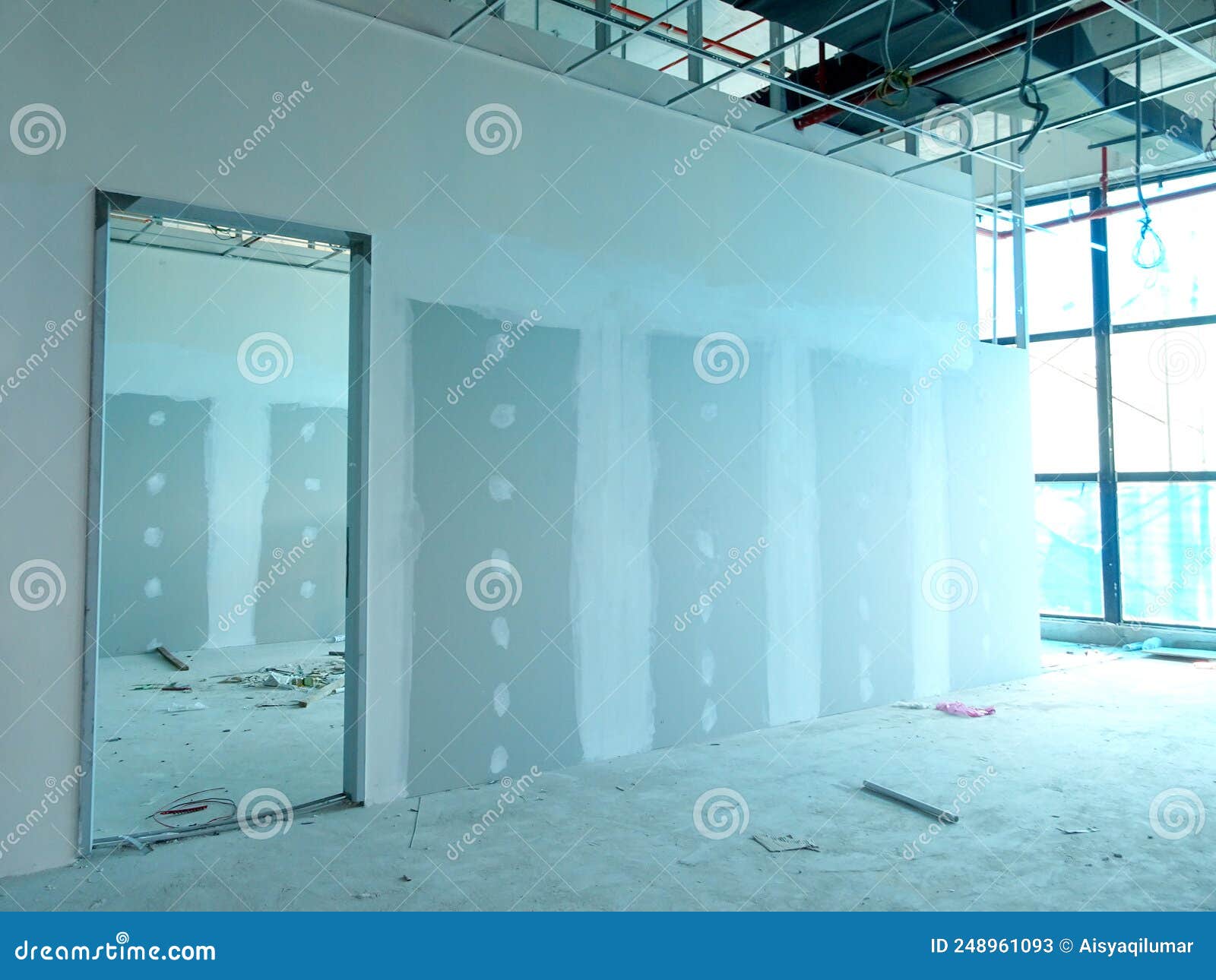 Drywall Installation Work in Progress by Construction Workers at the ...