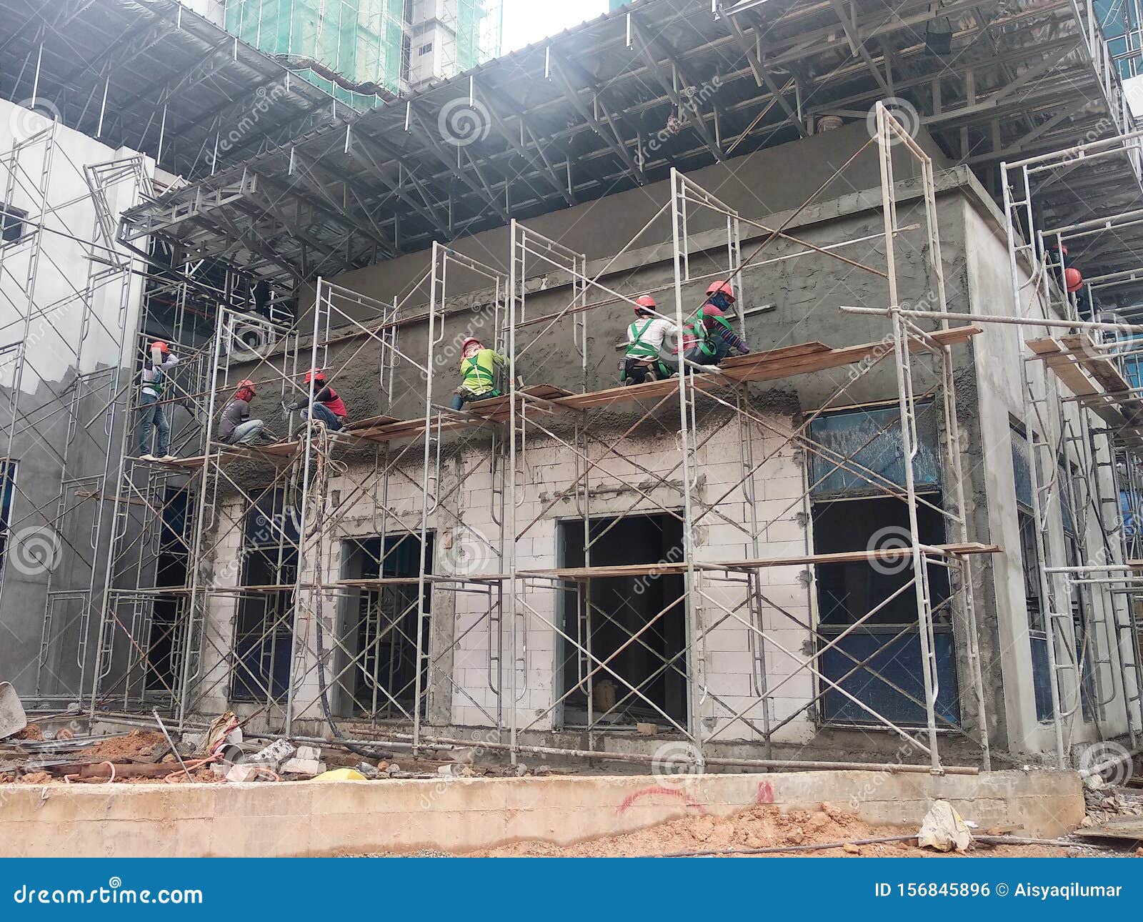 Workers Are Plastered Walls. Hand Plasterer At Work. Application Of The ...