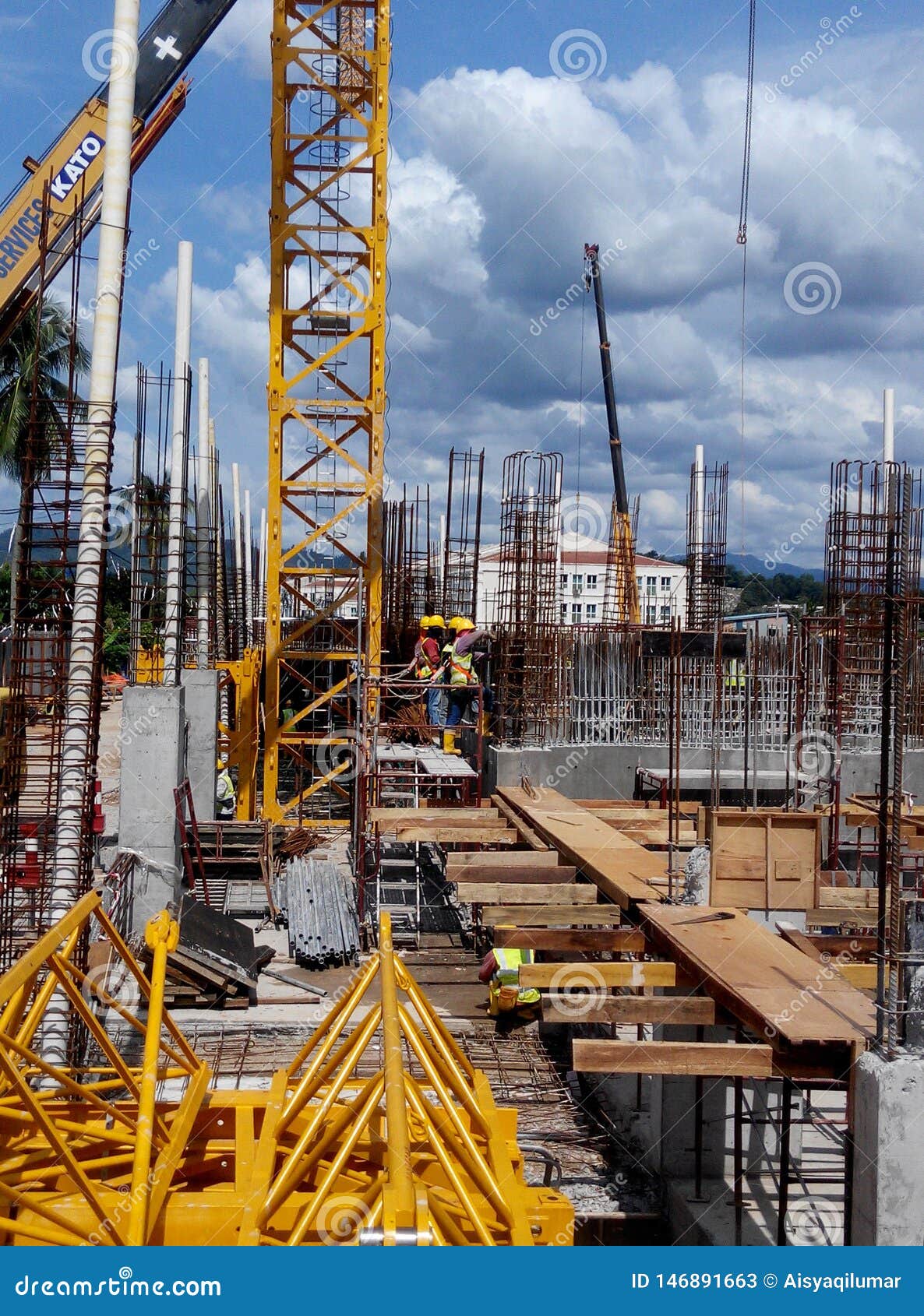 Construction Workers Fabricated Timber Form Work at the Construction ...