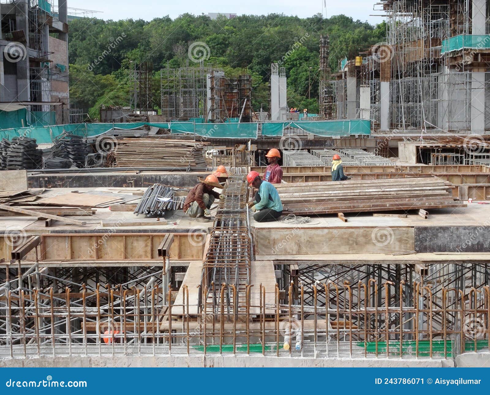 Construction Workers Installing Reinforcement Bar at the Construction ...