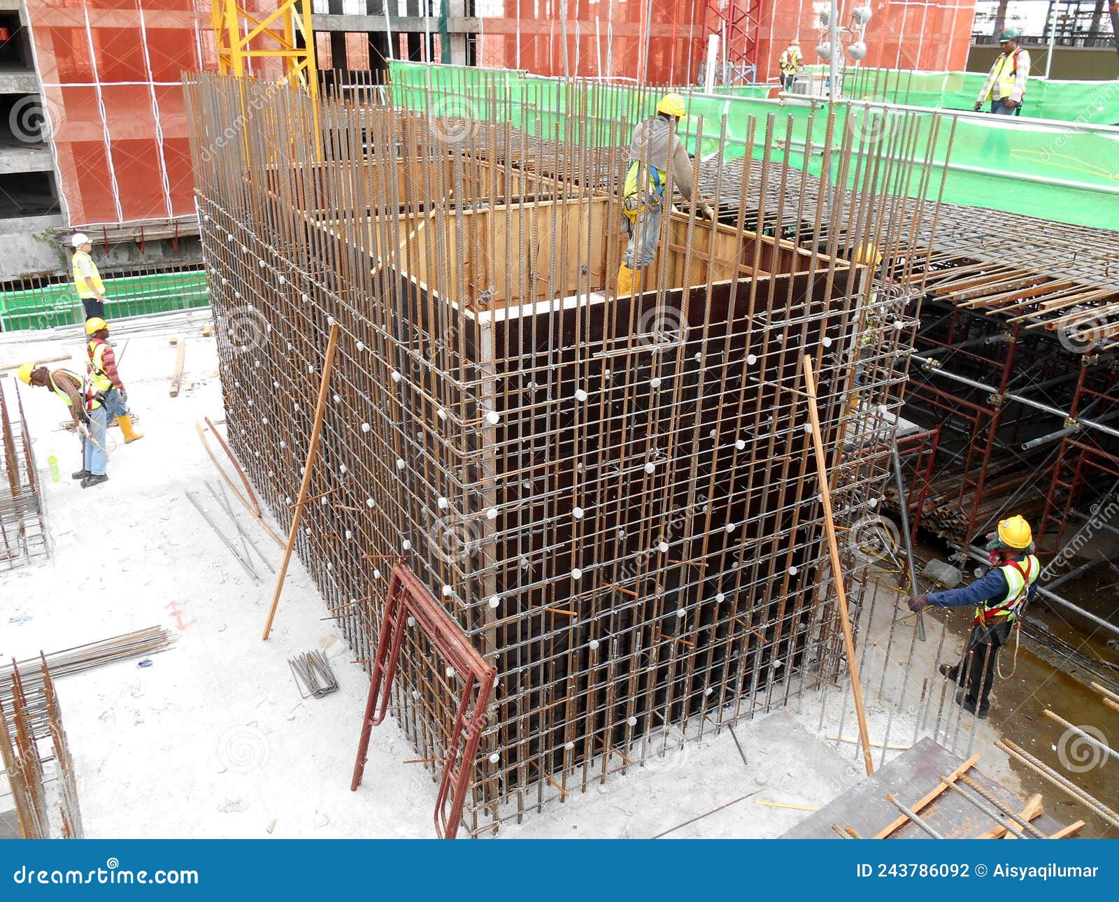 Construction Workers Installing Reinforcement Bar at the Construction ...
