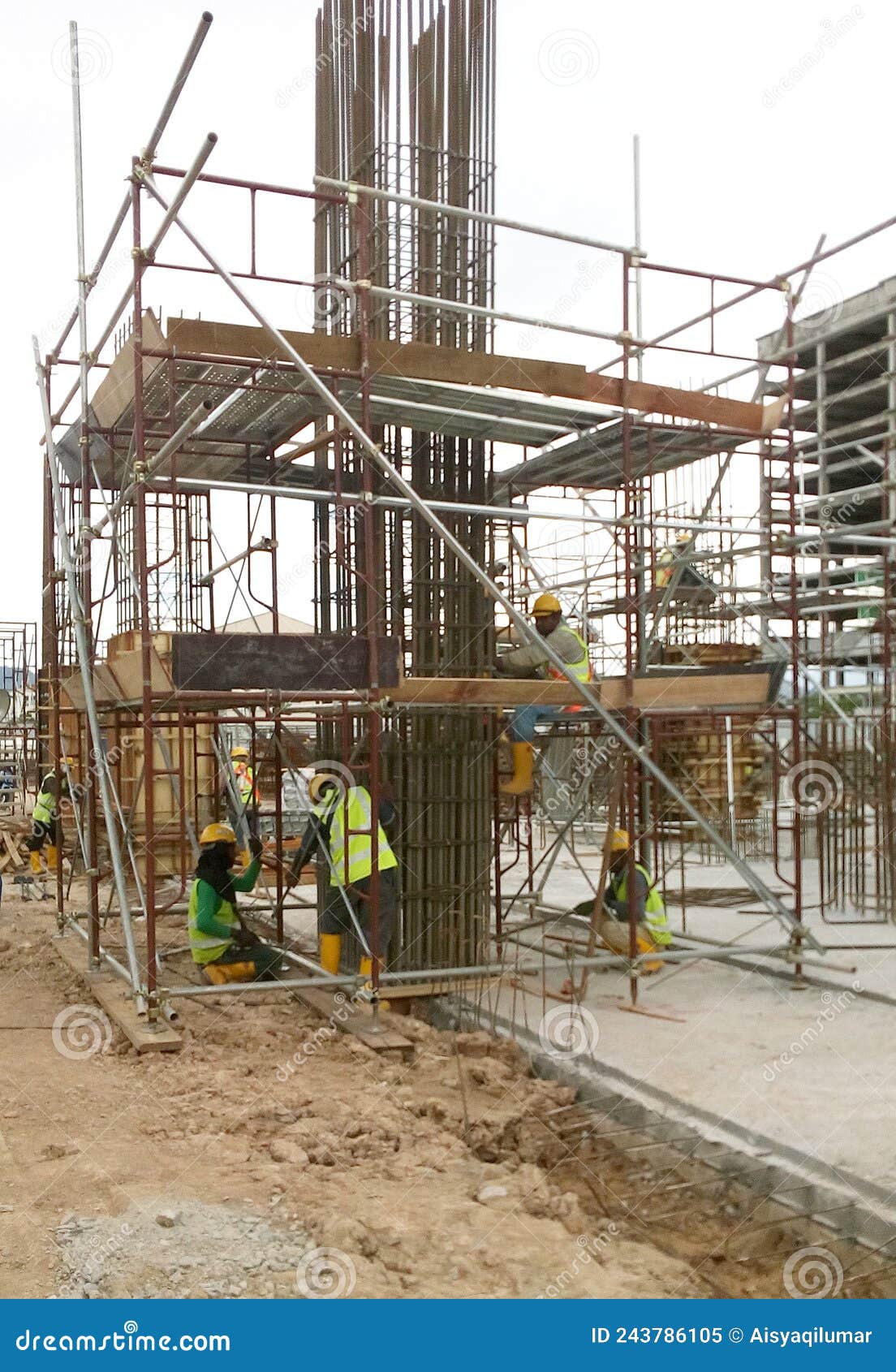 Construction Workers Installing Reinforcement Bar at the Construction ...