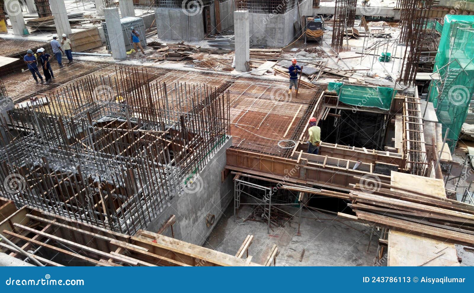 Construction Workers Installing Reinforcement Bar at the Construction ...