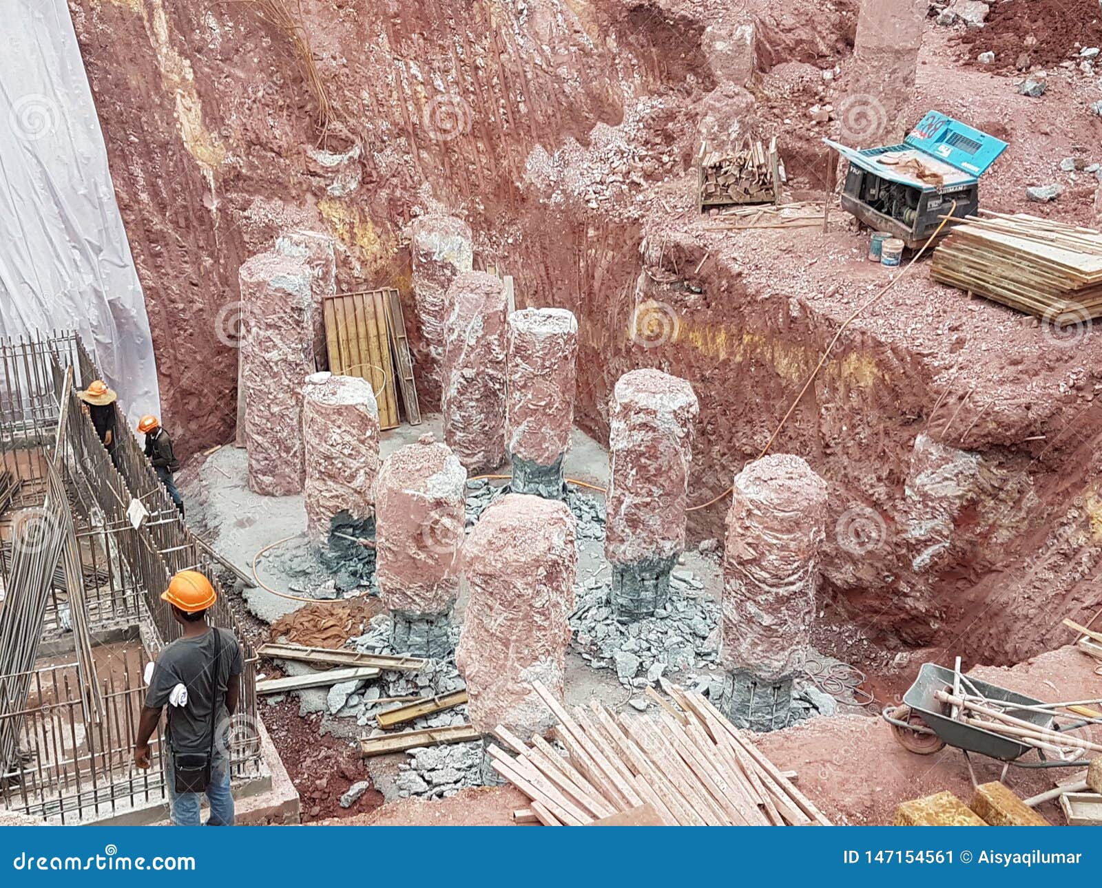 Sub-structure Foundation Works at the Construction Site. Editorial ...