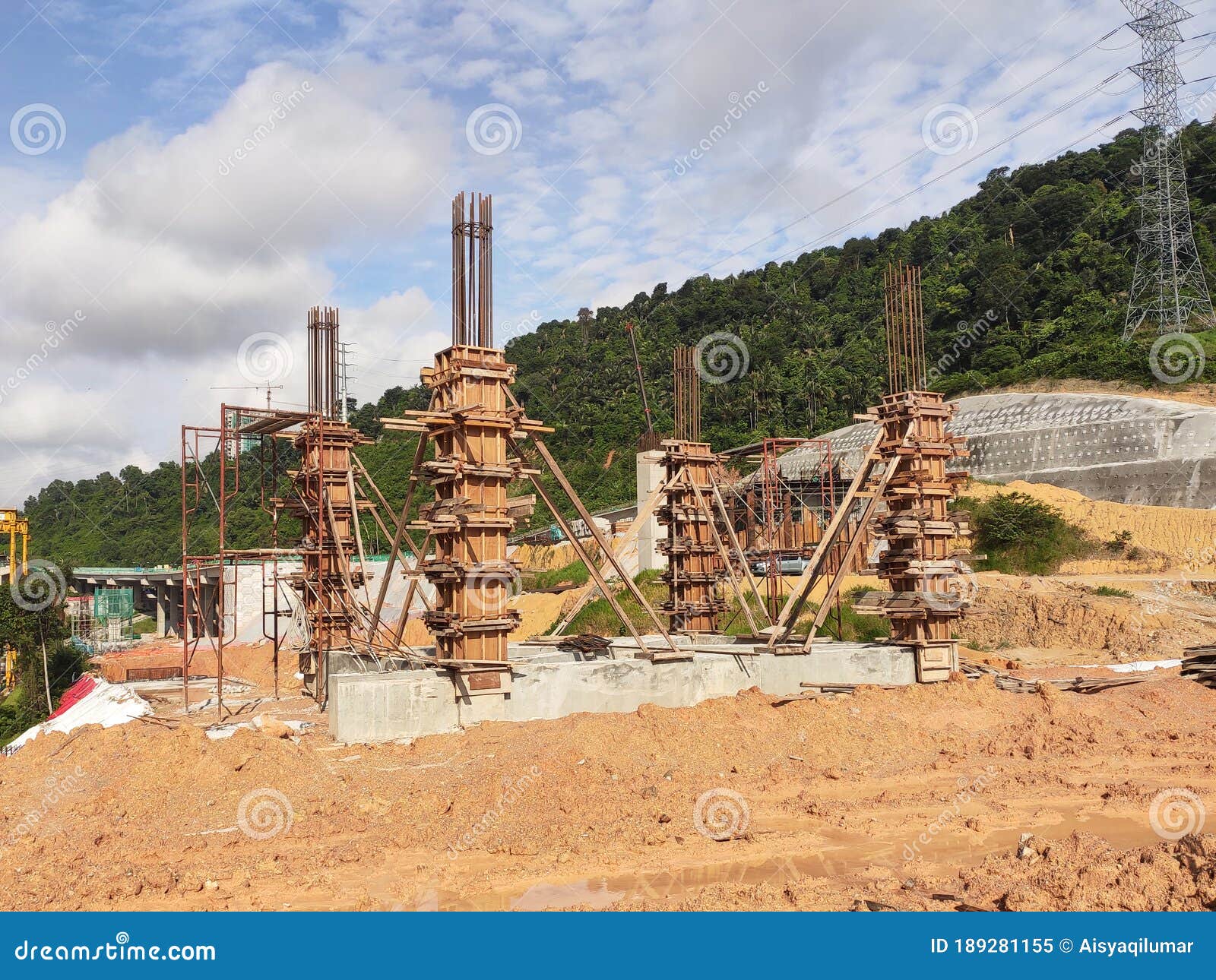 Column Timber Form Work and Reinforcement Bar at the Construction Site ...