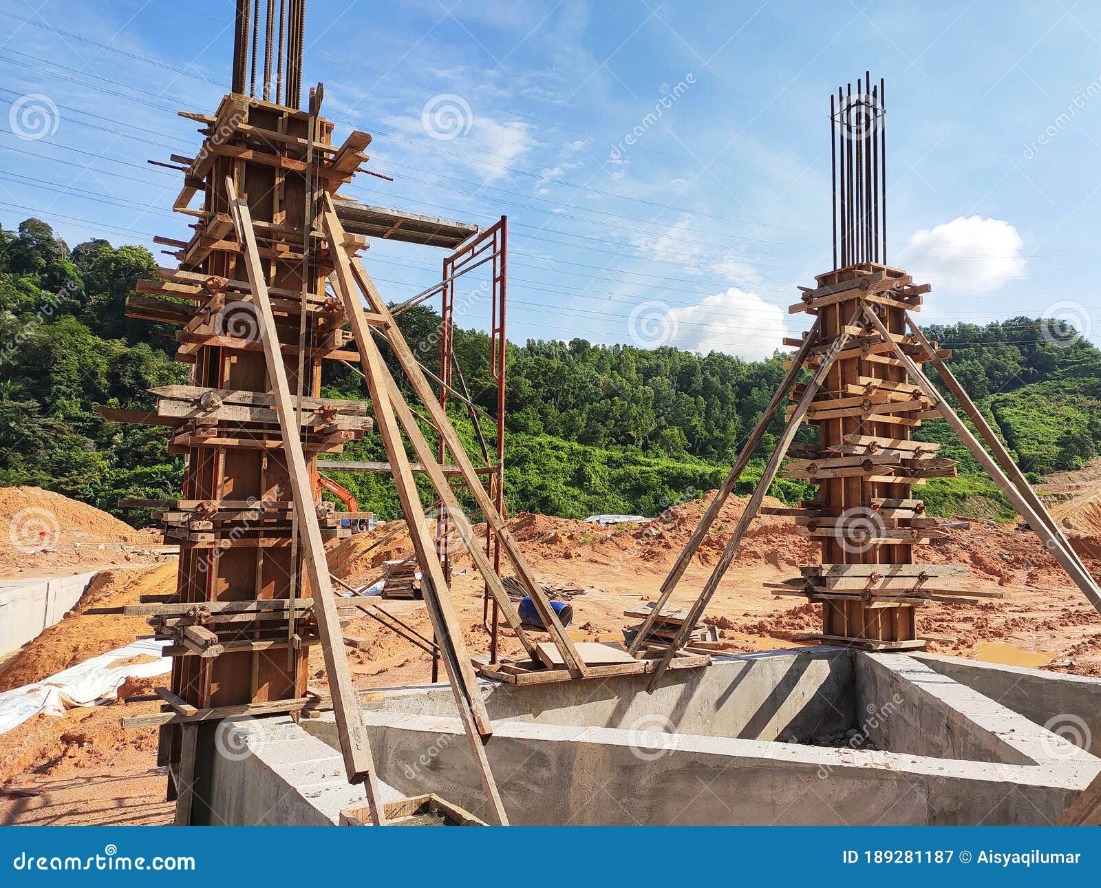 Column Timber Form Work and Reinforcement Bar at the Construction Site ...