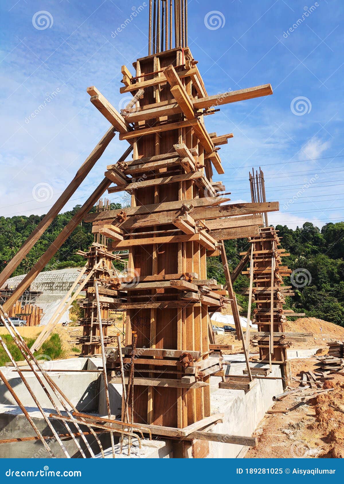 Column Timber Form Work and Reinforcement Bar at the Construction Site ...