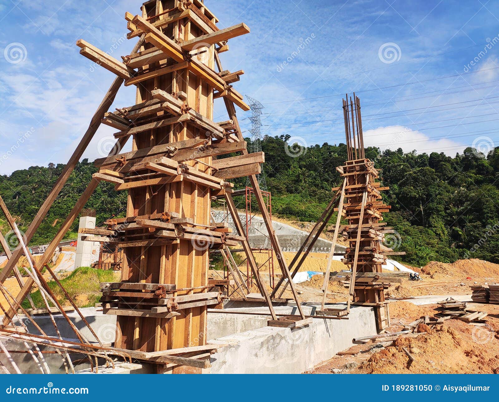 Column Timber Form Work and Reinforcement Bar at the Construction Site ...