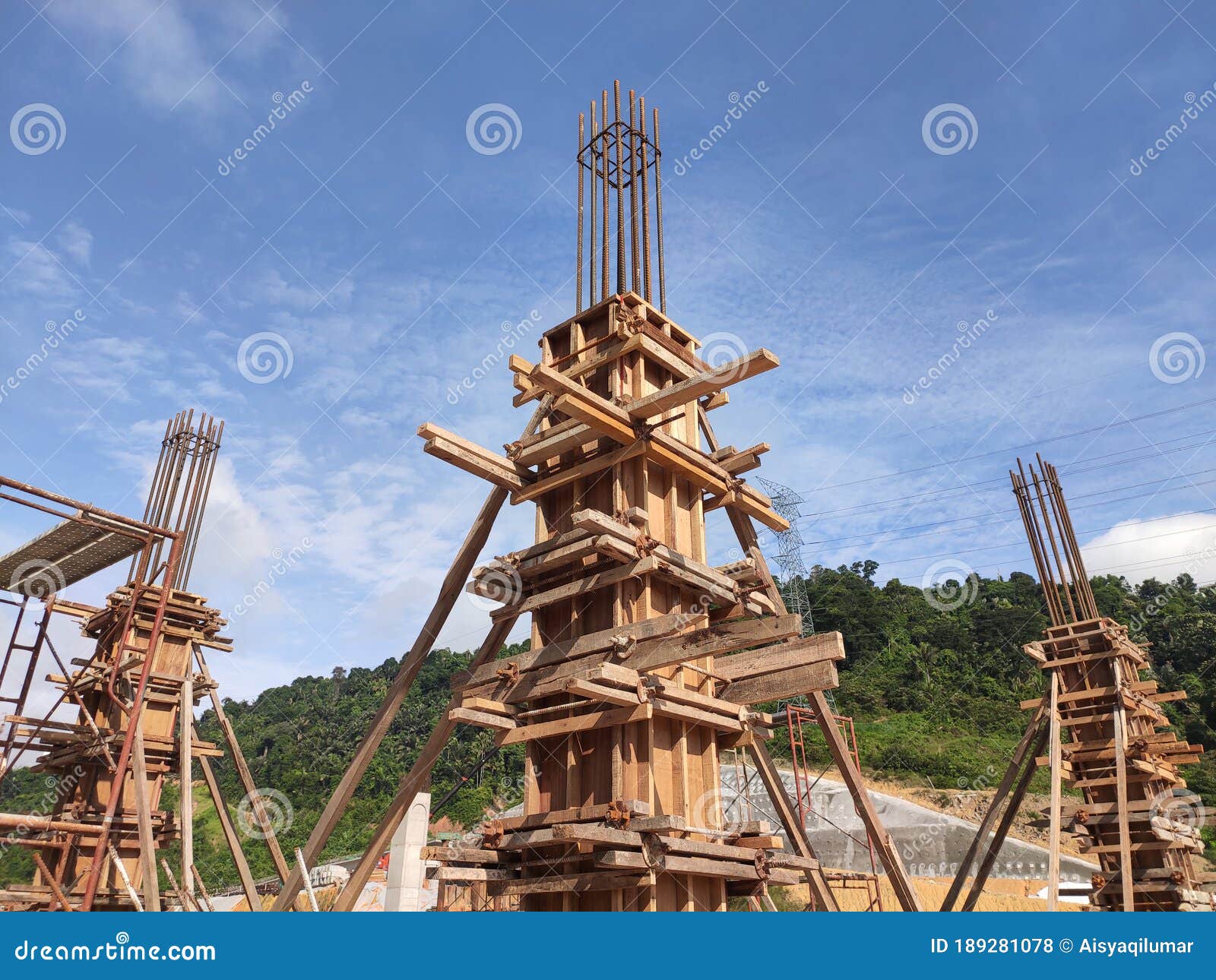 Column Timber Form Work and Reinforcement Bar at the Construction Site ...