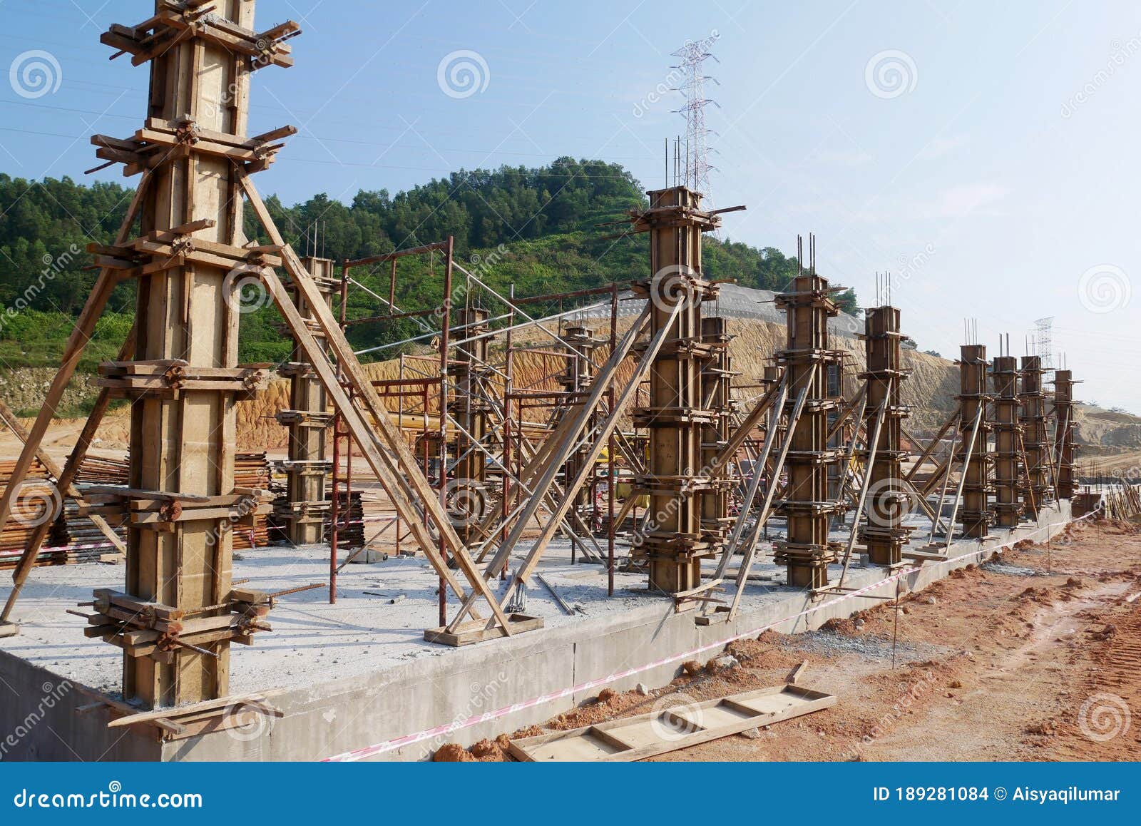 Column Timber Form Work and Reinforcement Bar at the Construction Site ...