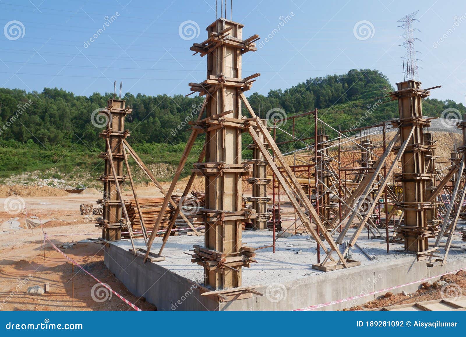 Column Timber Form Work and Reinforcement Bar at the Construction Site ...