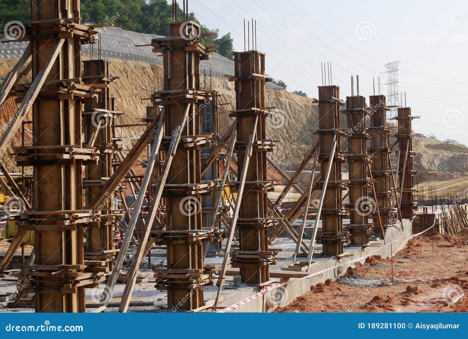 Column Timber Form Work and Reinforcement Bar at the Construction Site ...