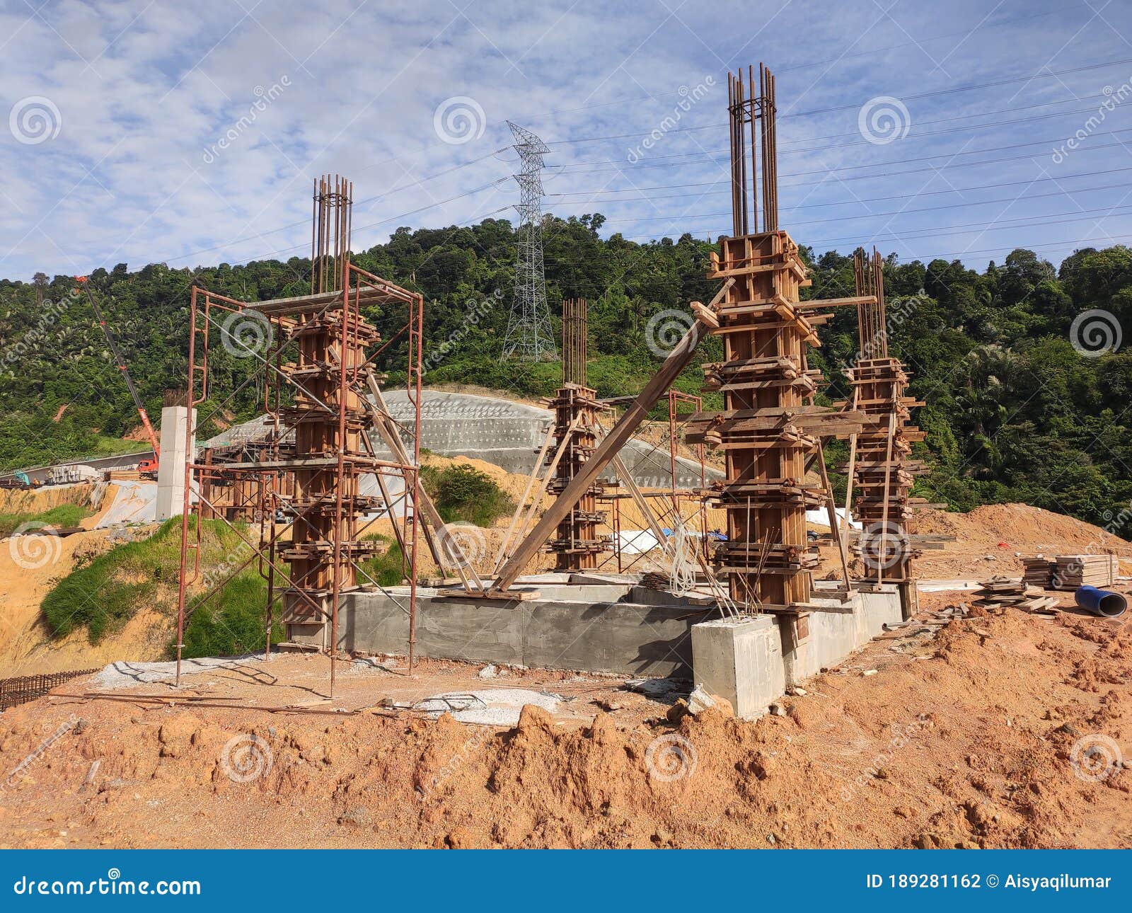 Column Timber Form Work and Reinforcement Bar at the Construction Site ...