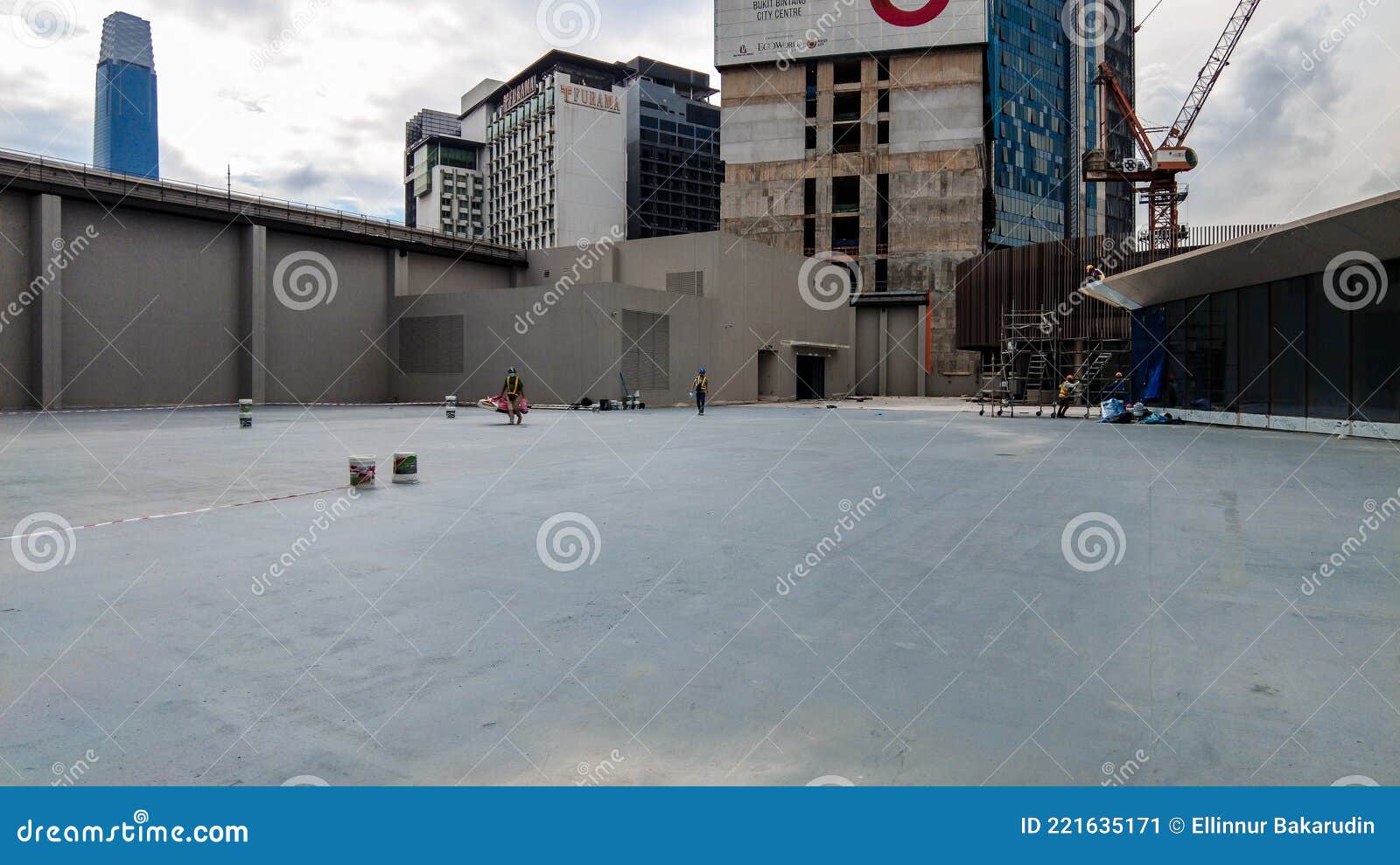 Construction Site almost Finished Progress with Workers Around ...