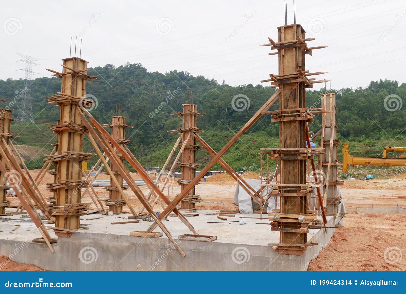 Column Timber Formwork and Reinforcement Bar at the Construction Site ...