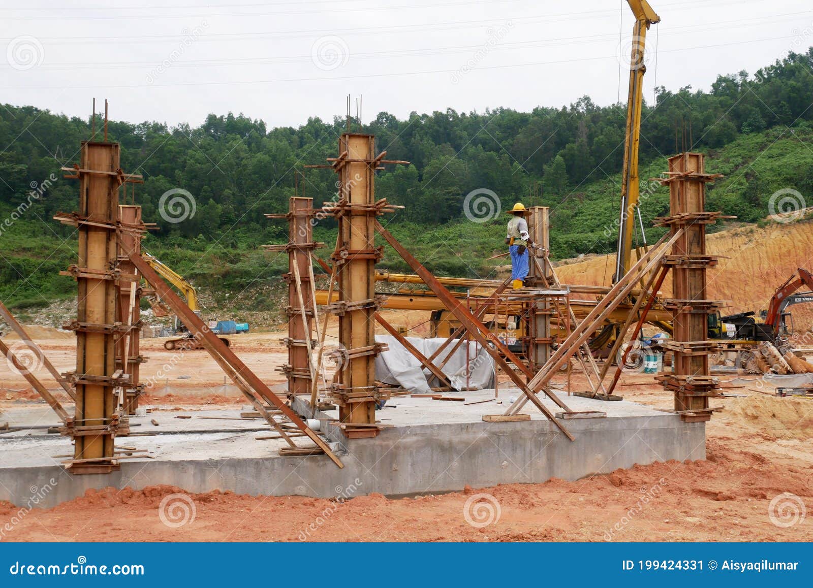 Column Timber Formwork and Reinforcement Bar at the Construction Site ...