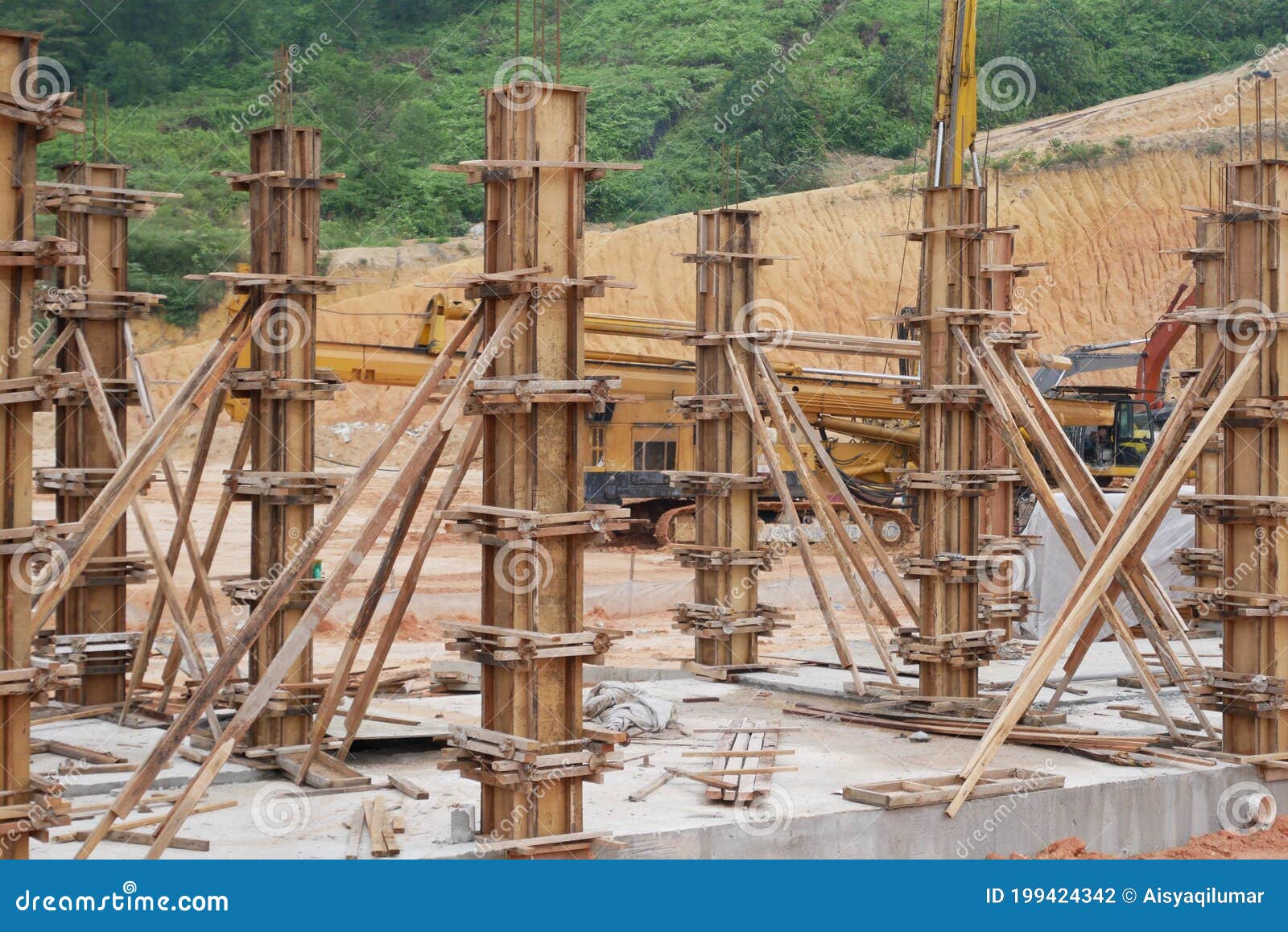 Column Timber Formwork and Reinforcement Bar at the Construction Site ...