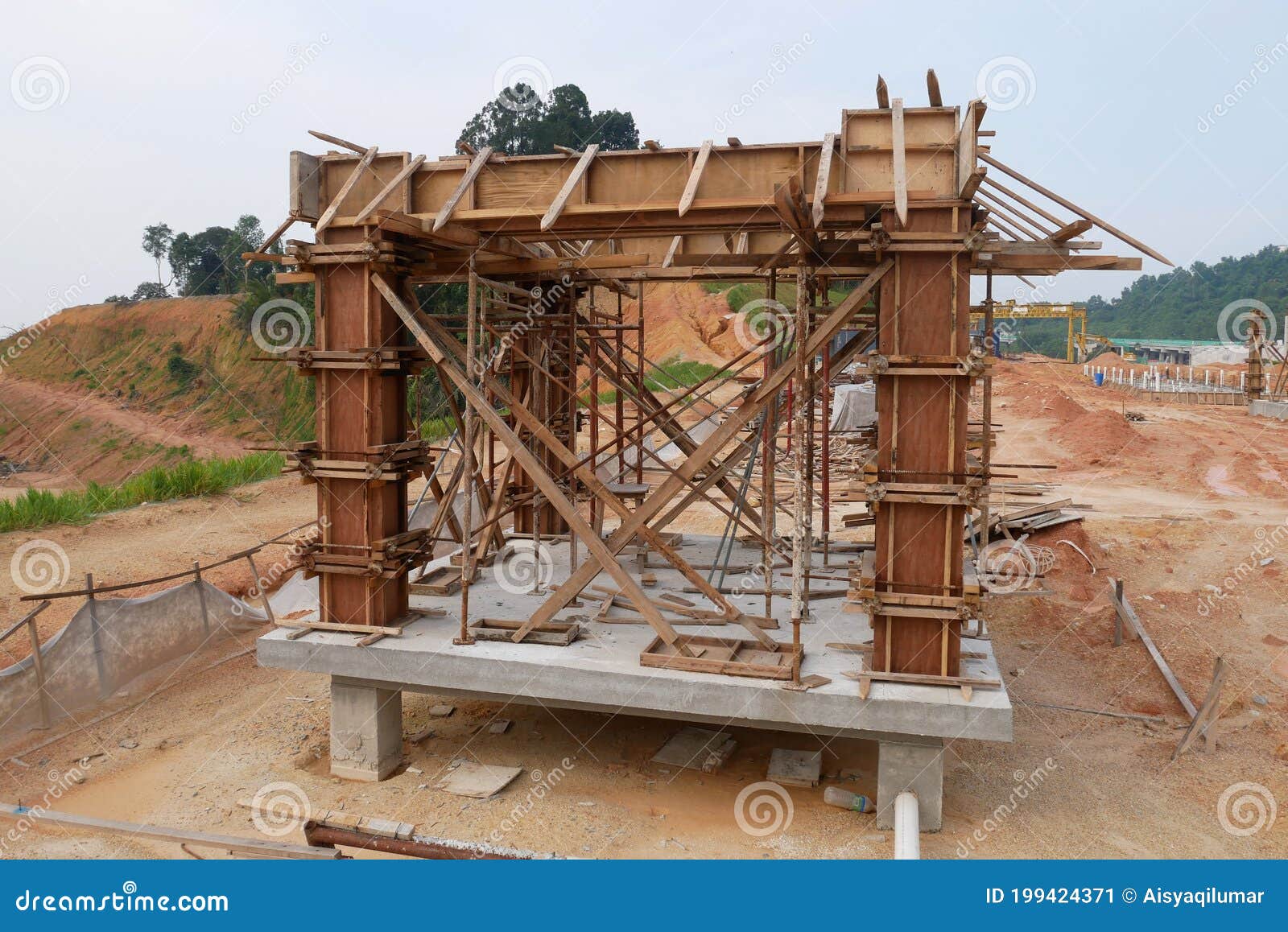 Column Timber Formwork and Reinforcement Bar at the Construction Site ...