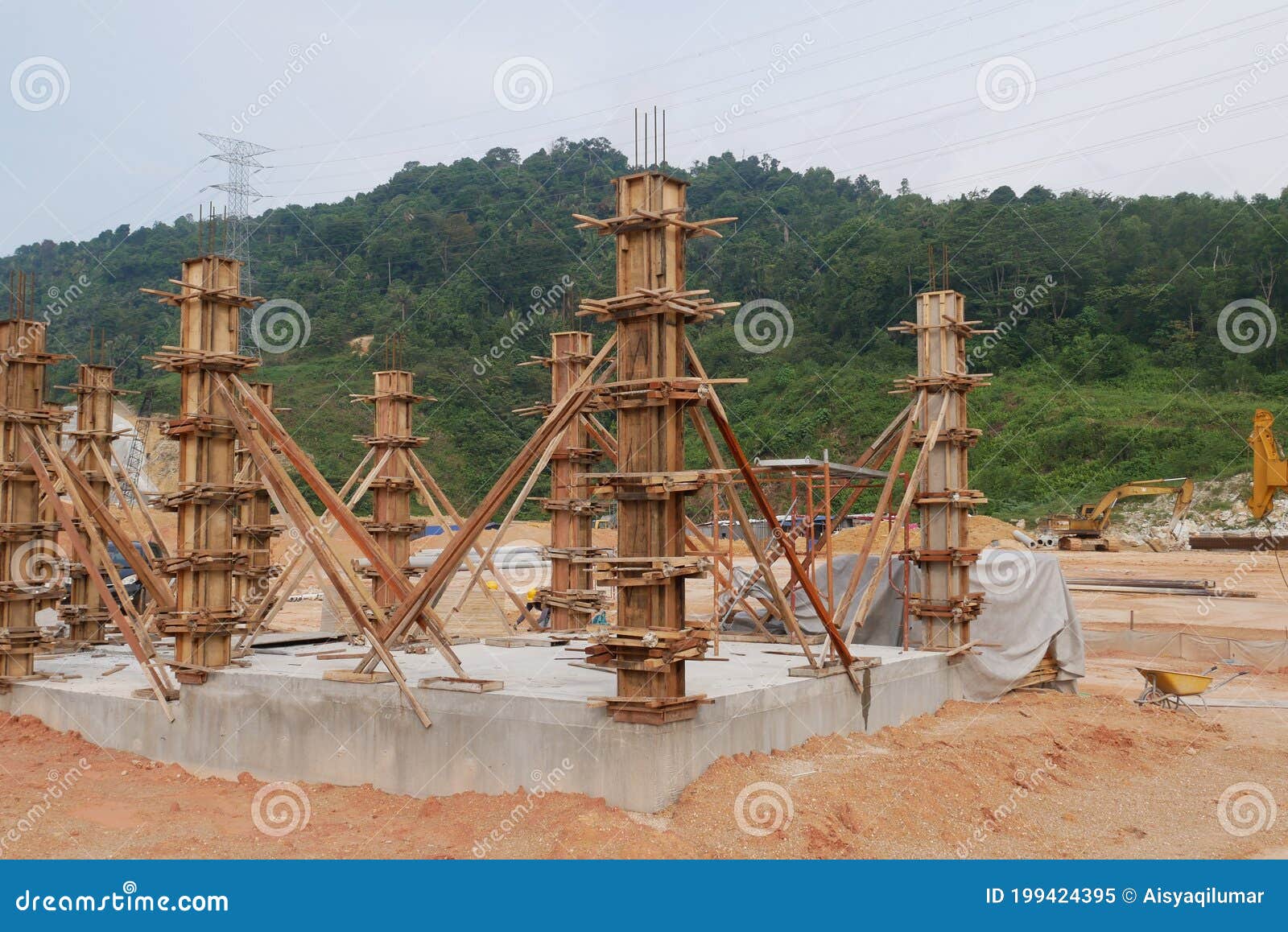 Column Timber Formwork and Reinforcement Bar at the Construction Site ...