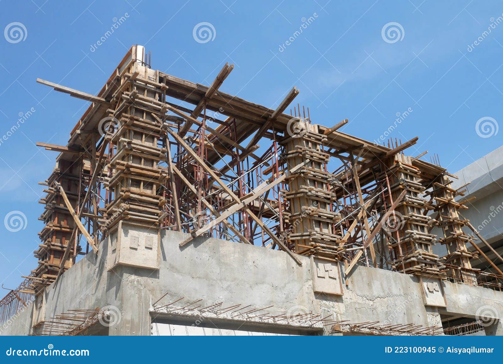 Column Timber Formwork and Reinforcement Bar at the Construction Site ...