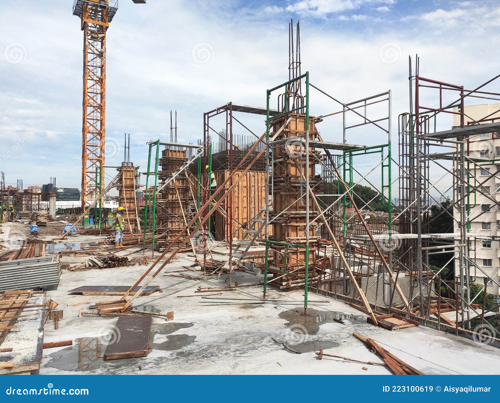 Column Timber Formwork and Reinforcement Bar at the Construction Site ...
