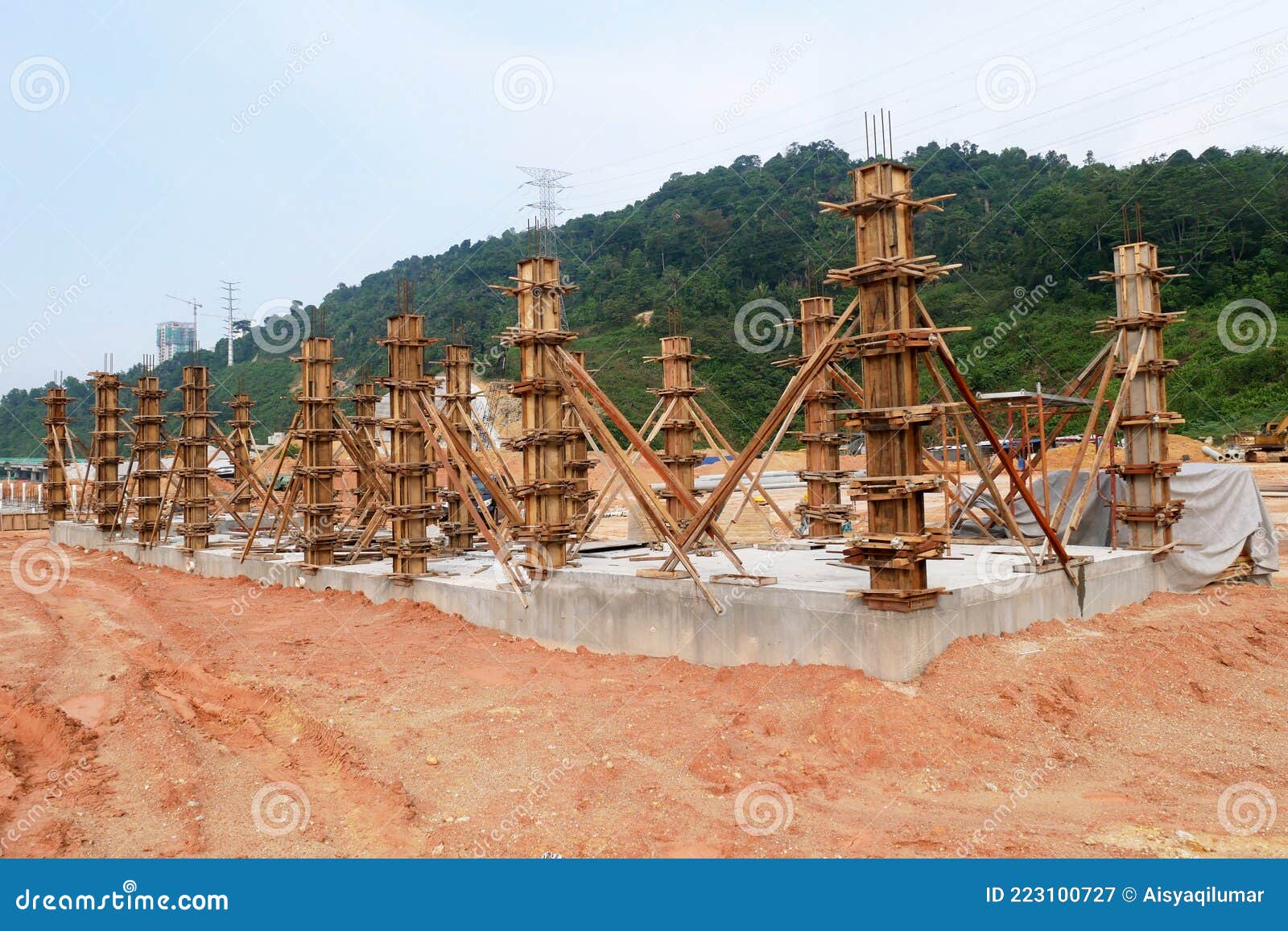 Column Timber Formwork and Reinforcement Bar at the Construction Site ...
