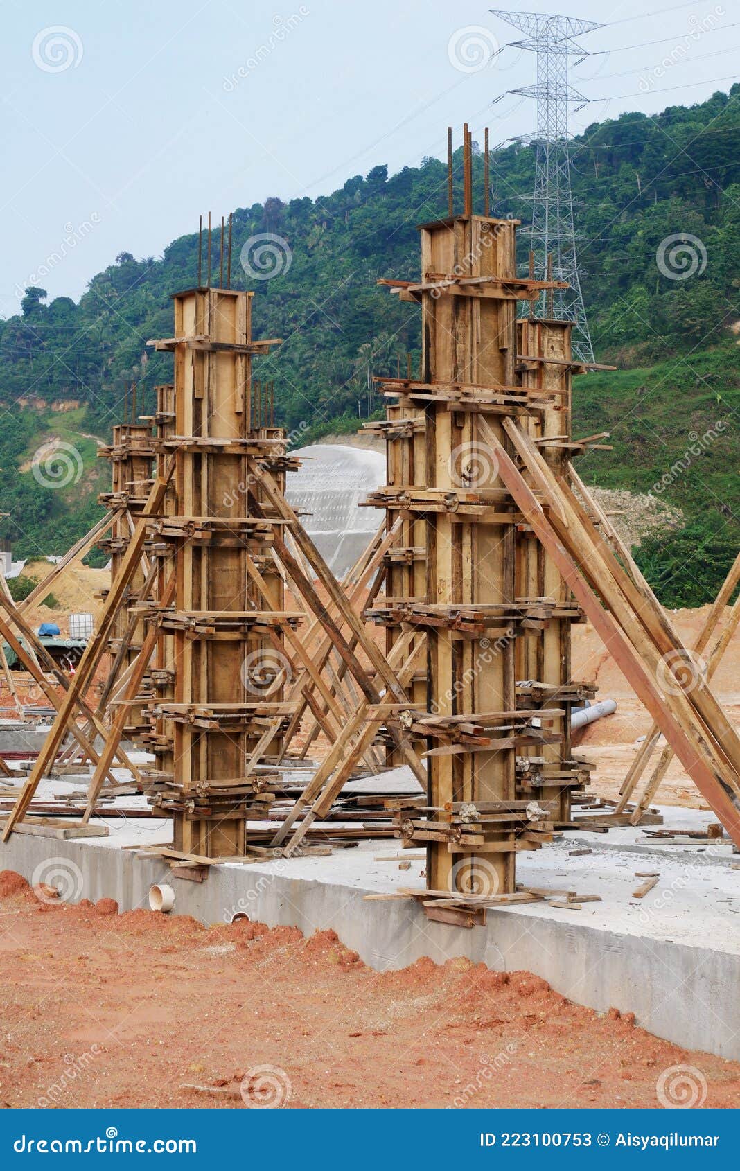 Column Timber Formwork and Reinforcement Bar at the Construction Site ...