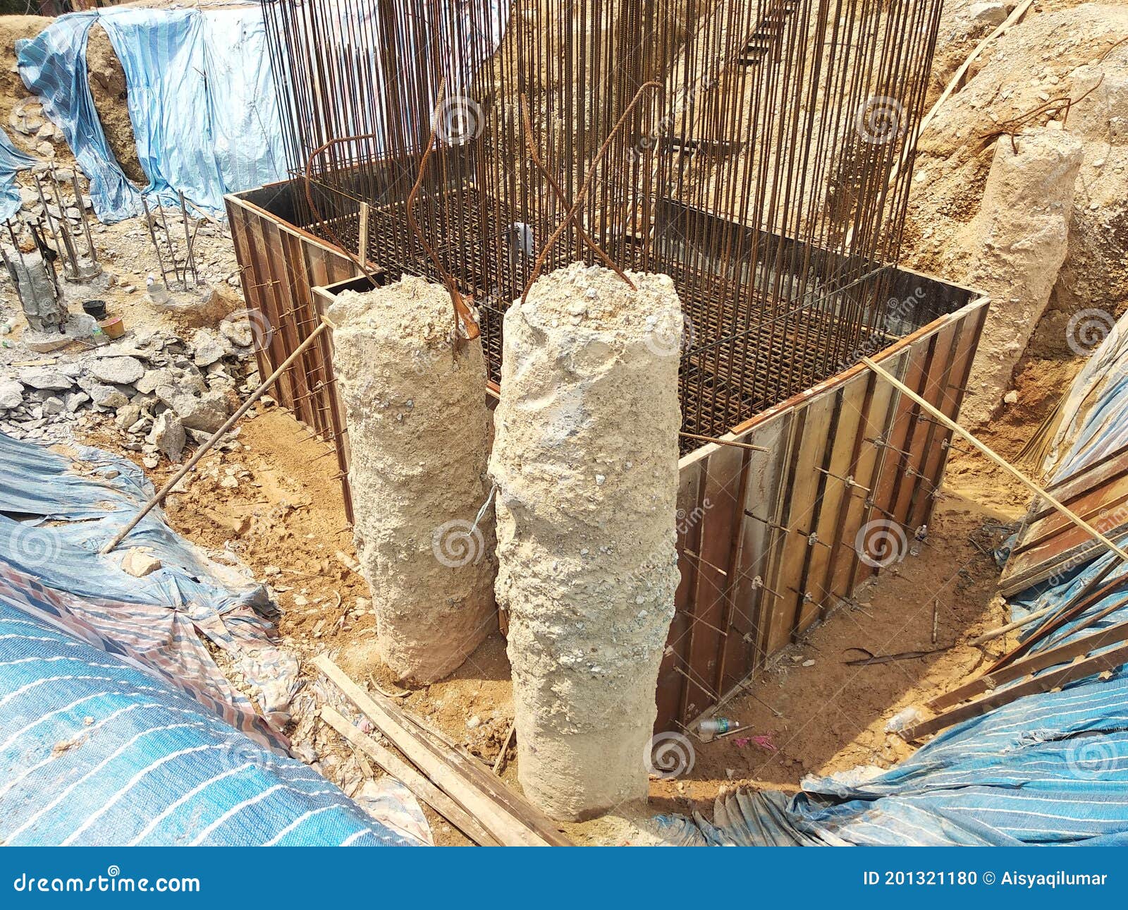 Pile Cap and Column Stump Under Construction at the Construction Site ...