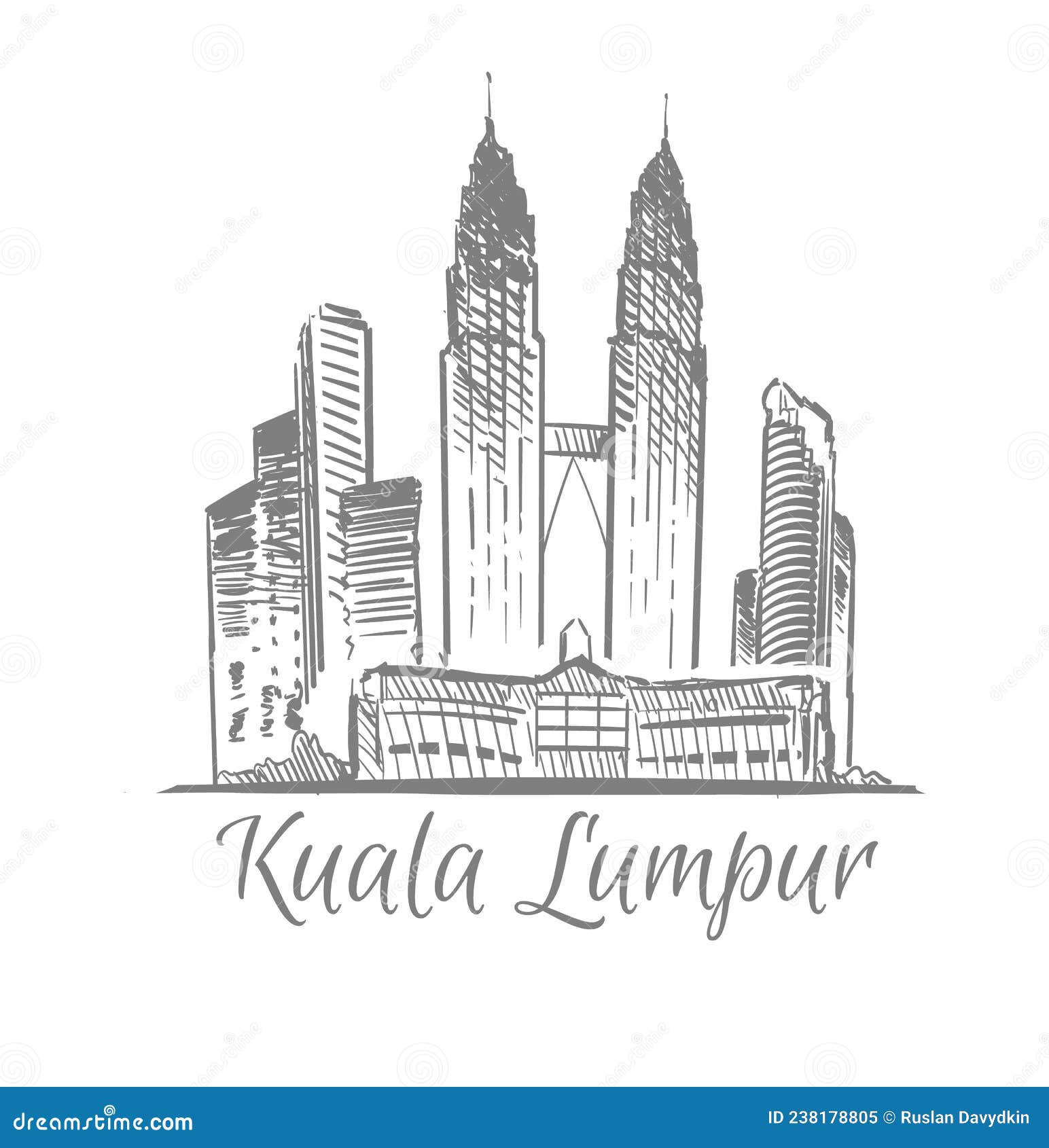 Kuala Lumpur Malaysia Sketch Hand Drawn Vector Illustration Stock ...