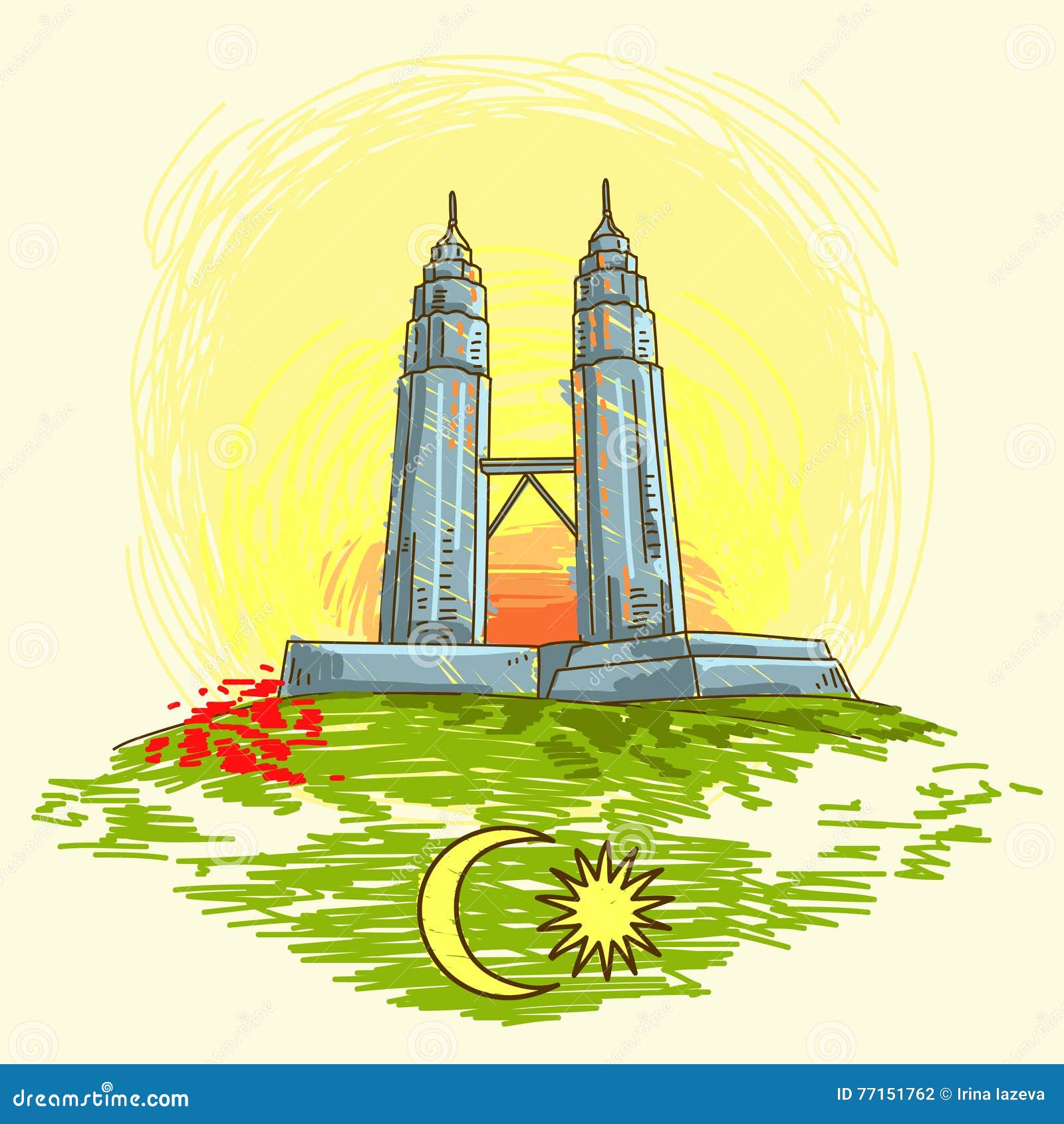 Kuala Lumpur Skyline in Hand Drawn Style Stock Vector - Illustration of ...