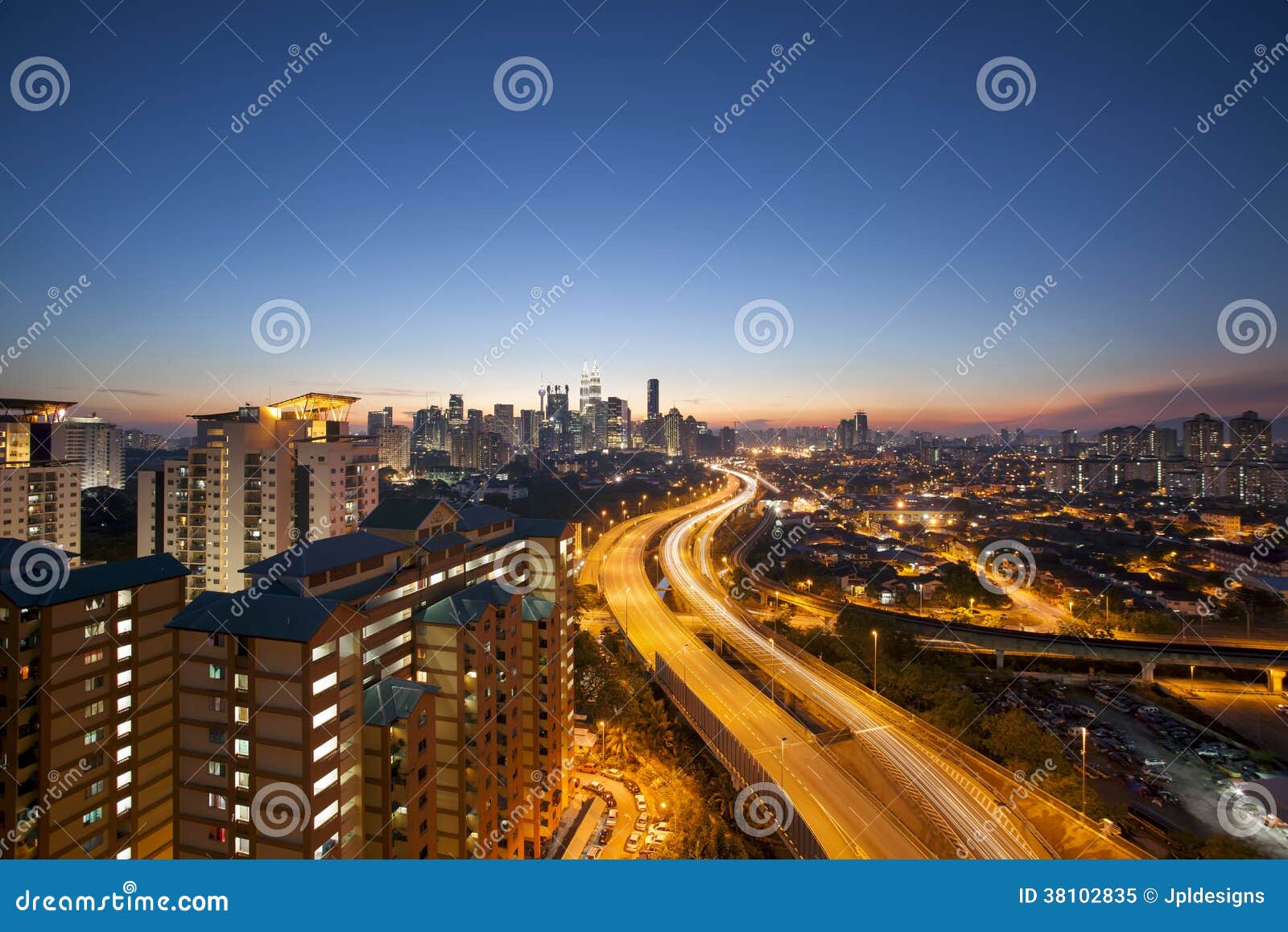 Kuala Lumpur Skyline with Highway at Twilight Stock Image - Image of ...
