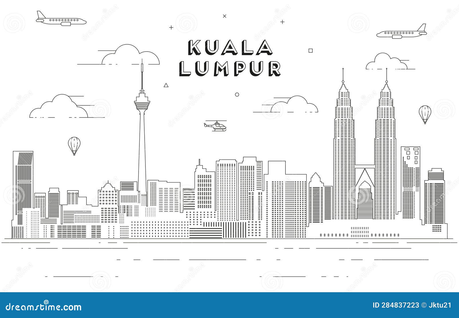 Kuala Lumpur Cityscape Line Art Vector Illustration Stock Vector ...