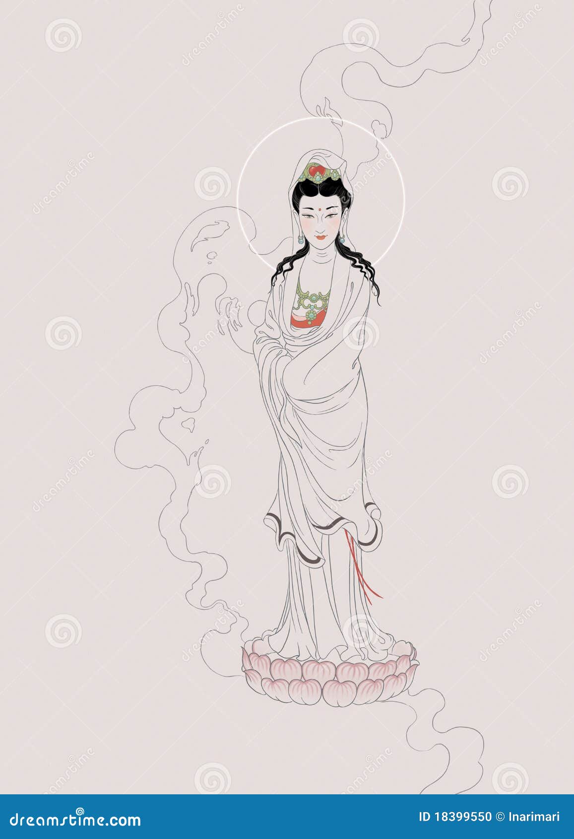 Kuan Yin stock illustration. Illustration of face, white - 18399550