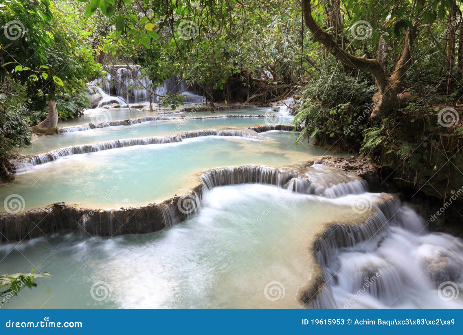 Kuang Si Falls stock image. Image of turquoise, phrabang - 19615953