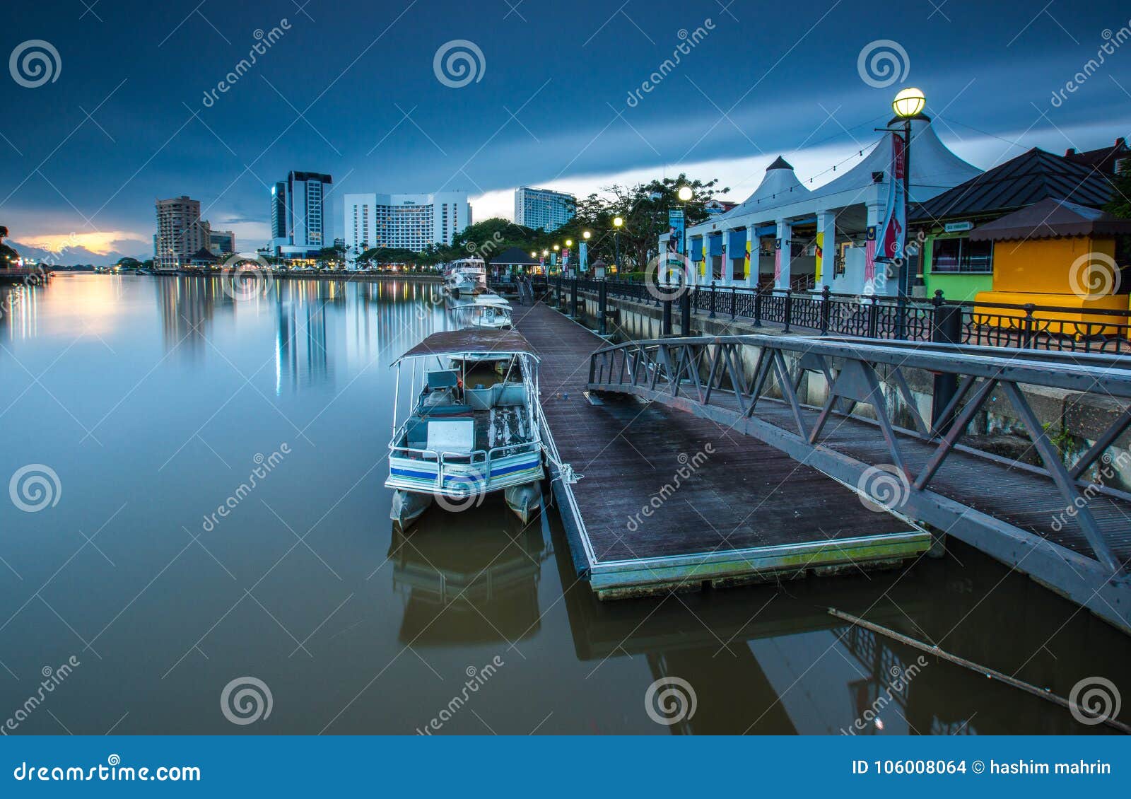 Kuching waterfront stock photo. Image of pontoon, lake - 106008064