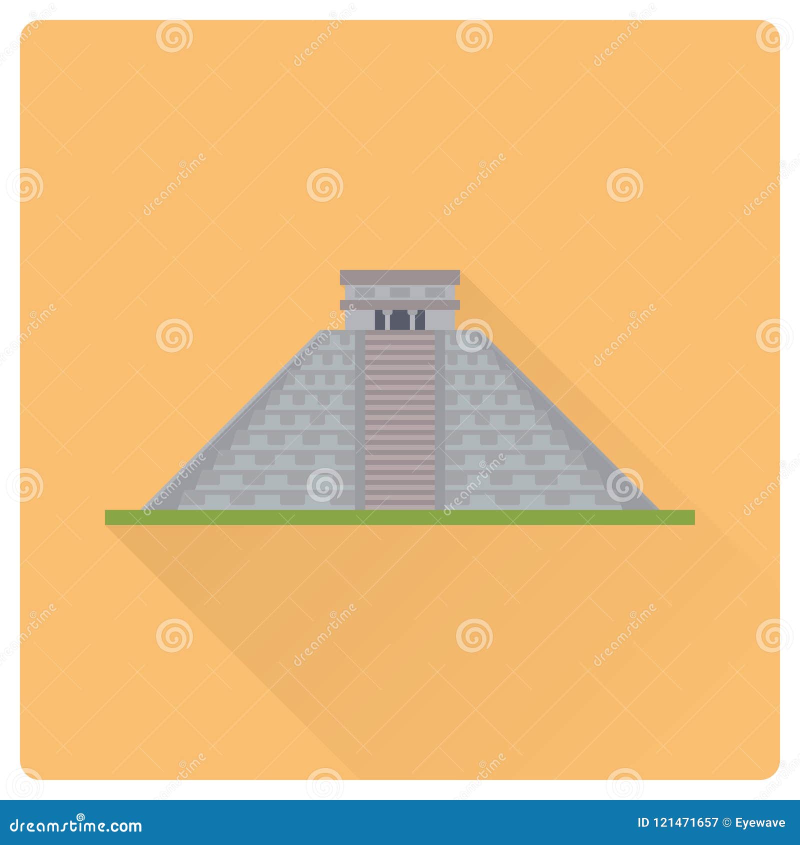 Kukulkan Pyramid at Chichen Itza, Mexico, Flat Vector Illustration ...