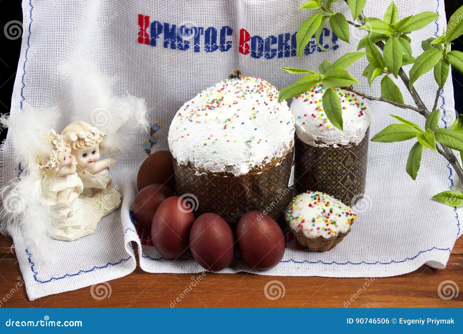 Kulich stock photo. Image of celebration, decorated, dessert - 90746506