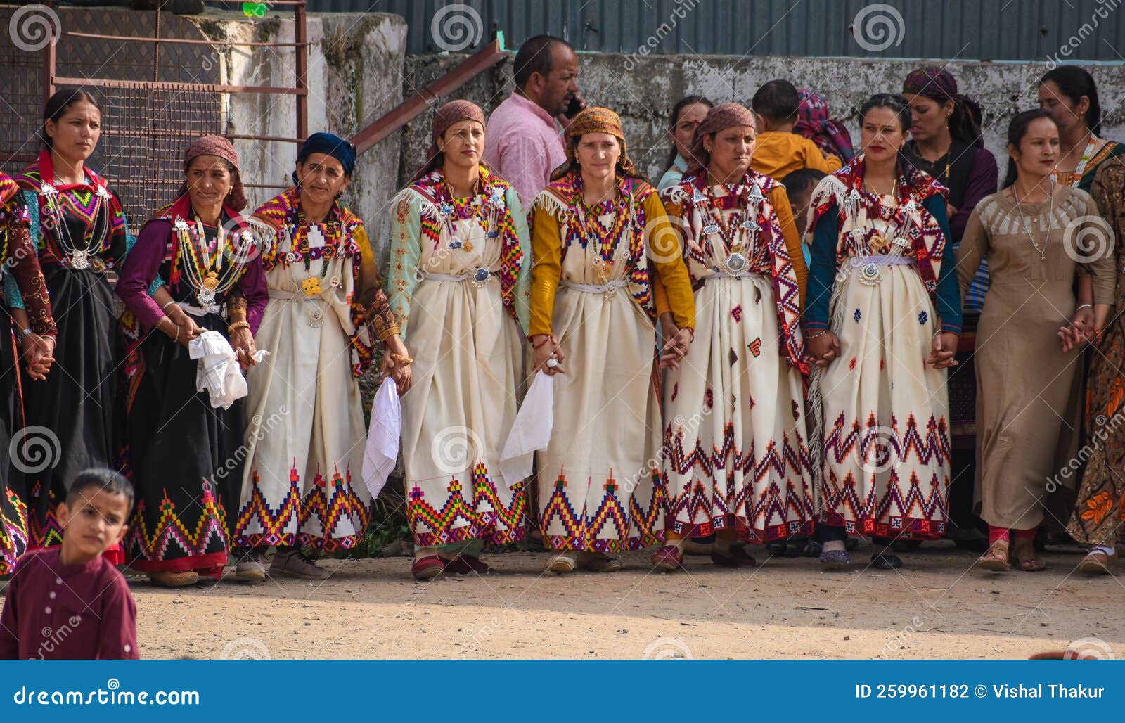 A Group of Himachali Women Dancing Nati Dance in the Folk Dress(dhatu ... A Group of Himachali Women Dancing Nati Dance in the Folk Dress(dhatu ...