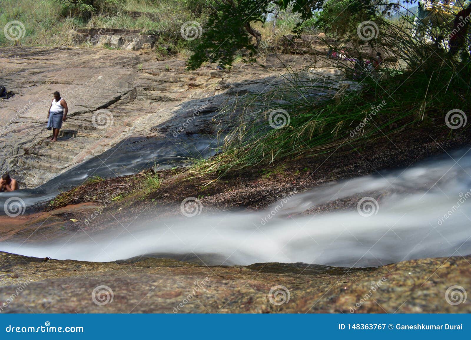 Kumbakkarai Water Falls - the Pambar River Stock Image - Image of grass ...