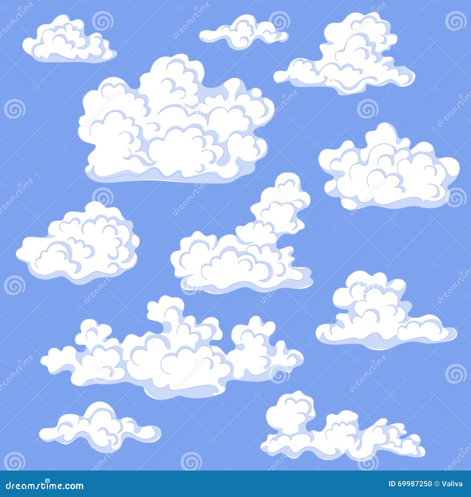 Kumulus-Wolke Eingestellt Auf Blau Vektor Abbildung - Illustration von ...