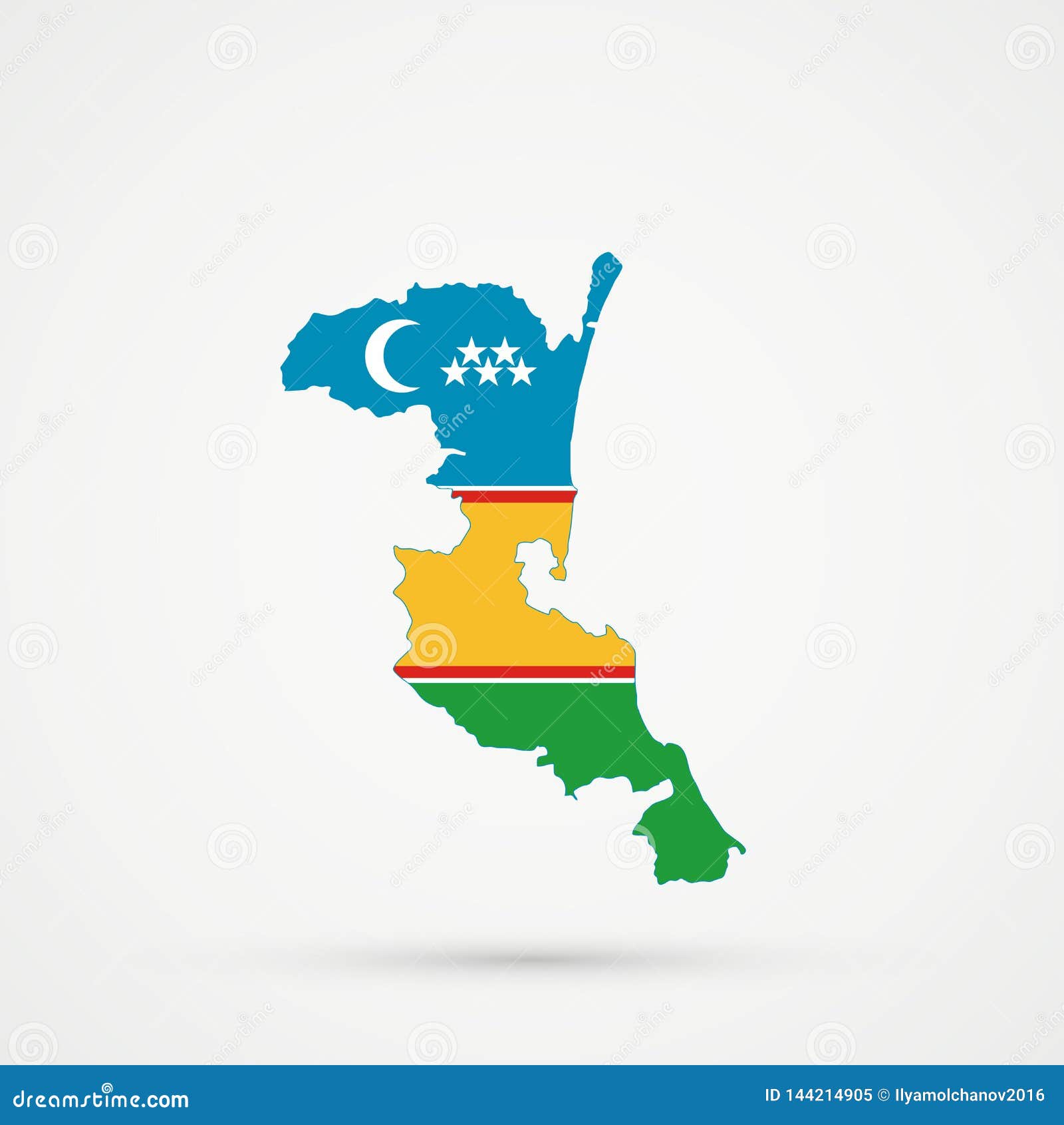 Kumykia Dagestan Map in Karakalpakstan Flag Colors, Editable Vector ...