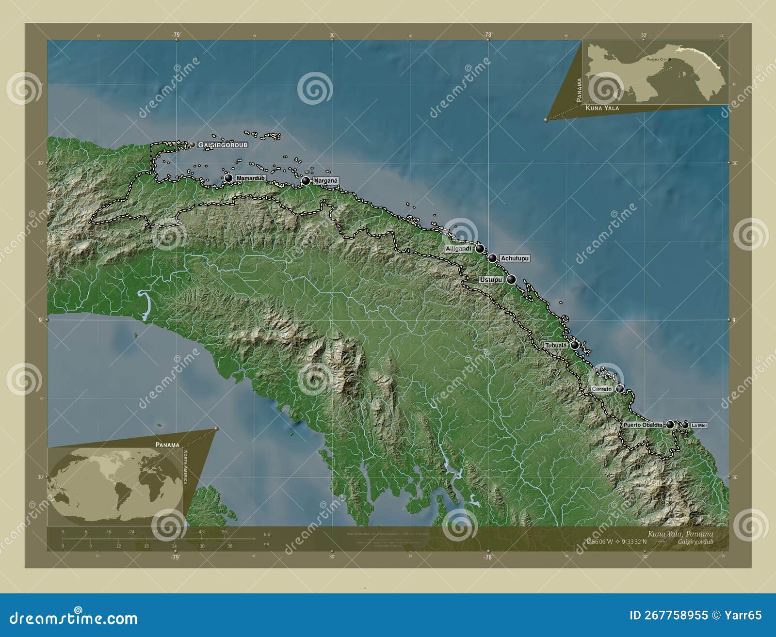 Kuna Yala, Panama. Wiki. Labelled Points of Cities Stock Illustration ...