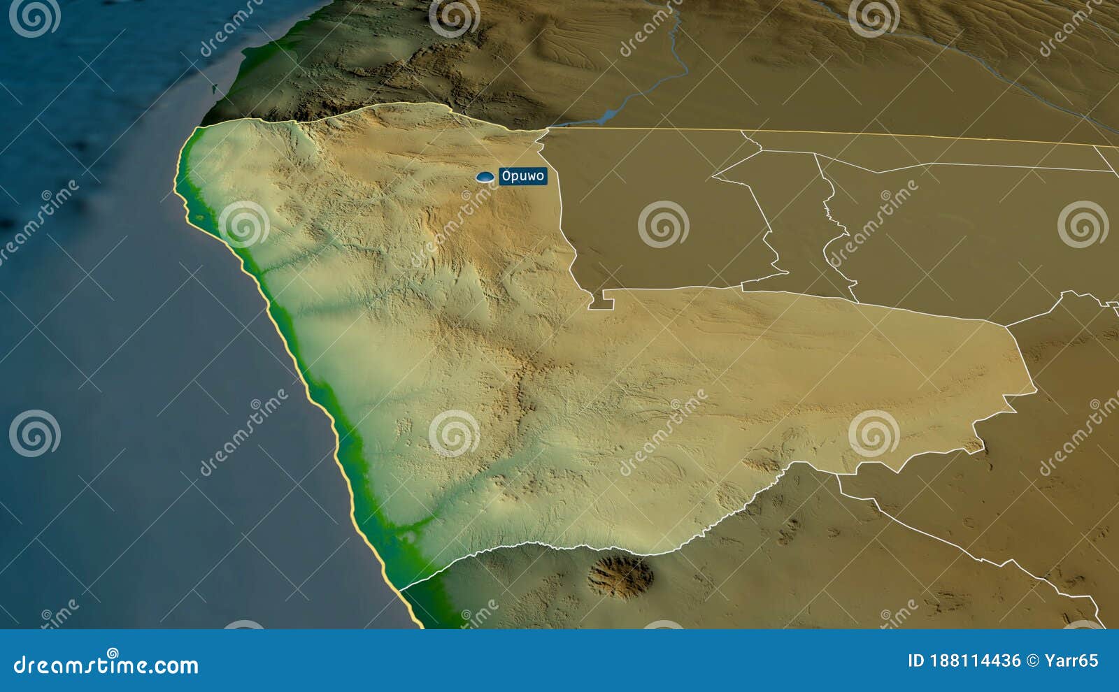Kunene, Namibia - Highlighted with Capital. Physical Stock Illustration ...