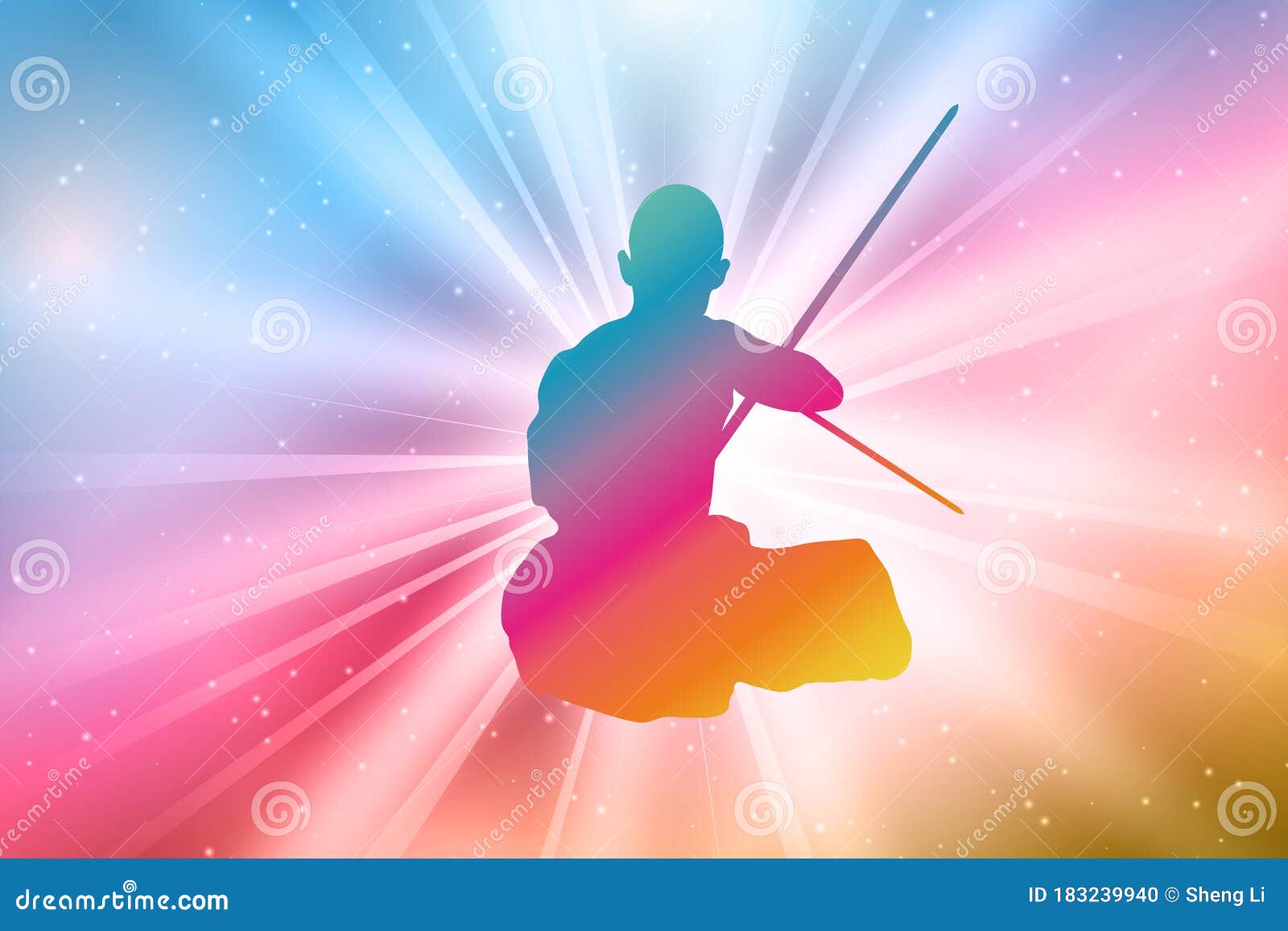 Rainbow Master Samurai With Aura And Chakras - Silhouette Stock Image ...