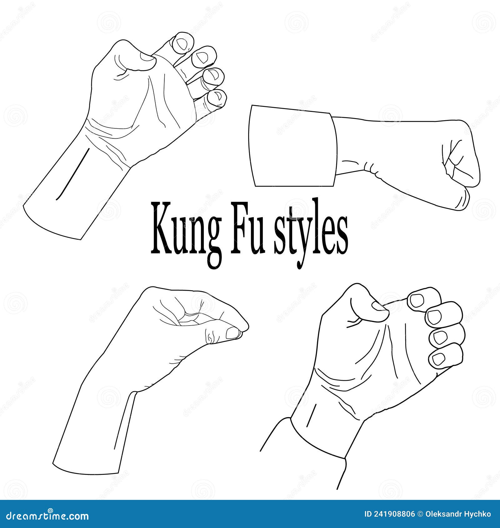 Kung Fu Styles Hand Forms Drawing Stock Vector - Illustration of dragon ...
