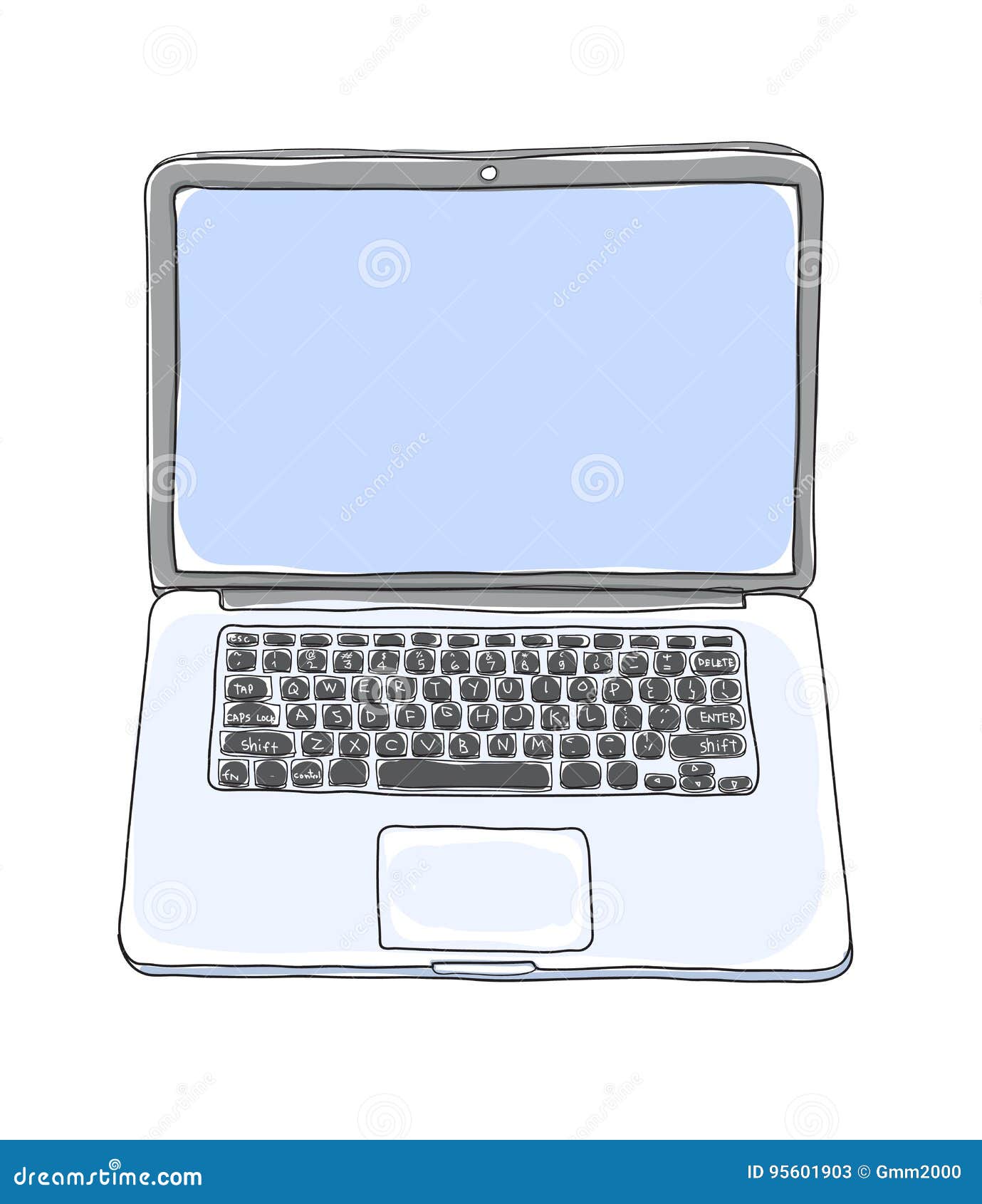 Kunst-Vektorillustration Des Laptops Hand Gezeichnete Nette Vektor ...