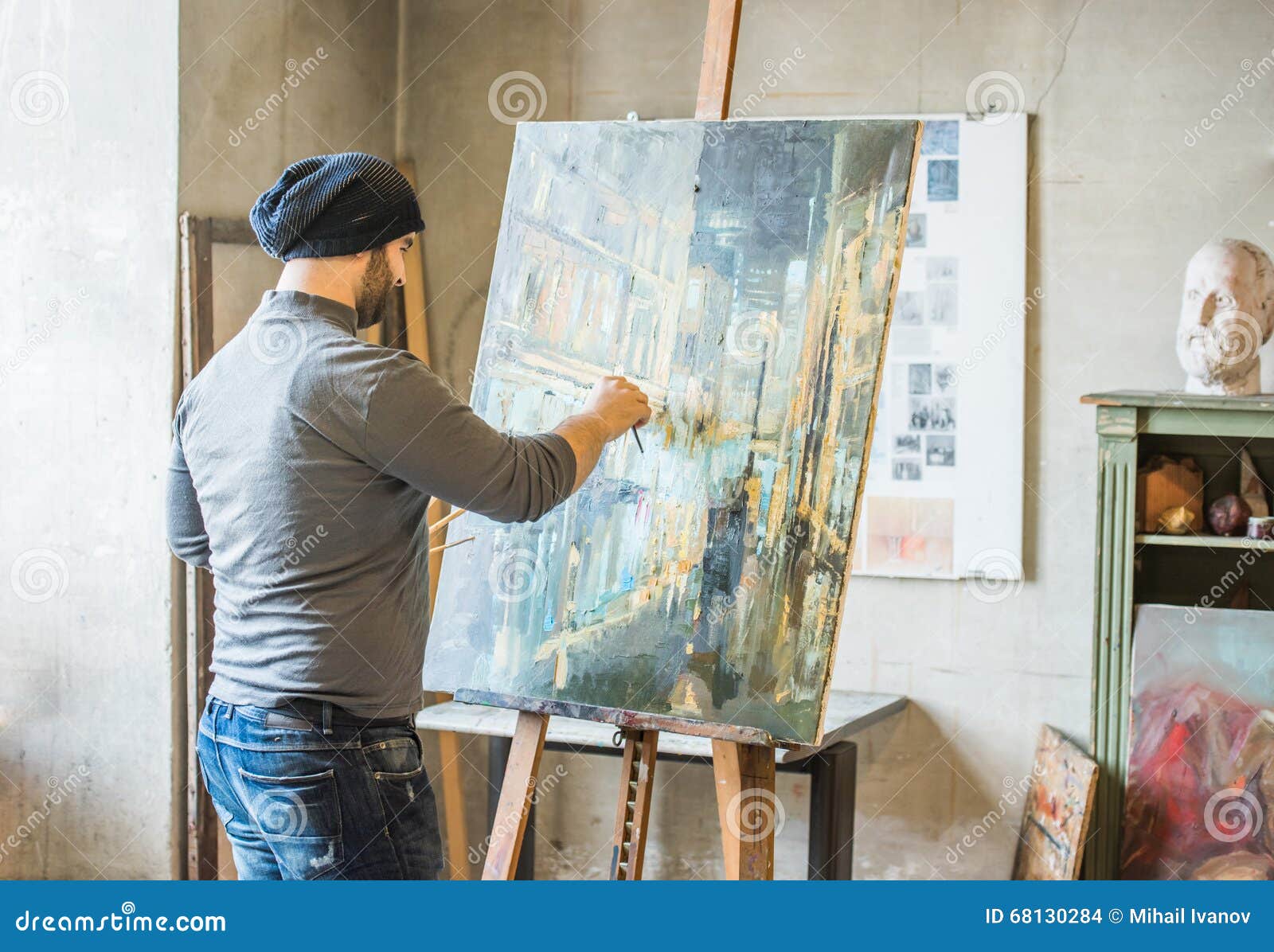 Kunstenaar Het Schilderen Op Canvas Stock Foto - Image of schilder ...